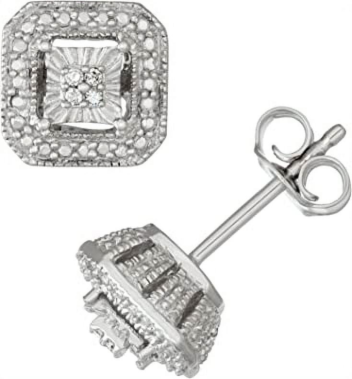 MyDiamondBox Everyday 925 Sterling Silver White Diamond Stud Earrings, Square Shape for Women ...