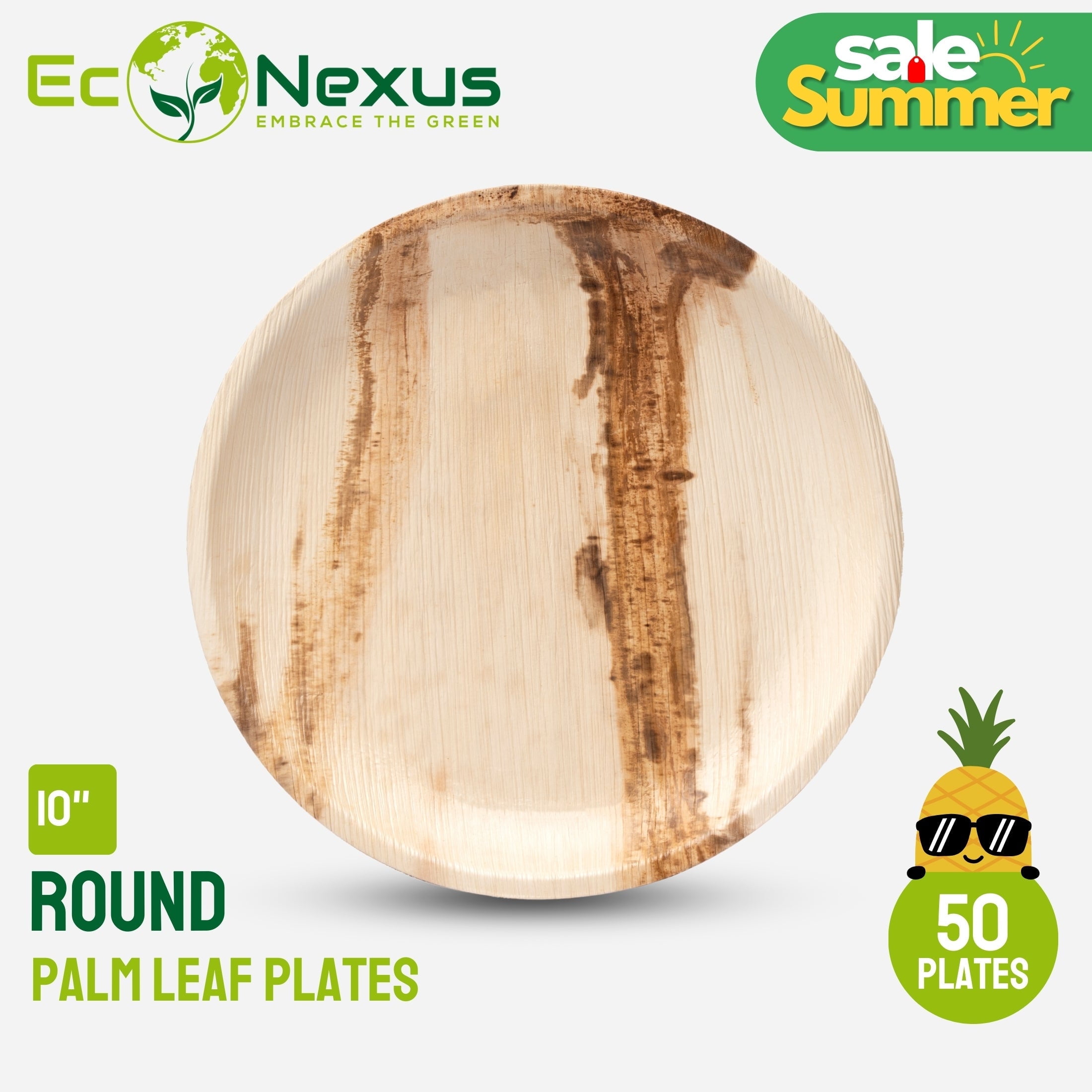 MyEcoNexus 10” Round Areca Palm Leaf Plates [50-Pack] - Beige ...