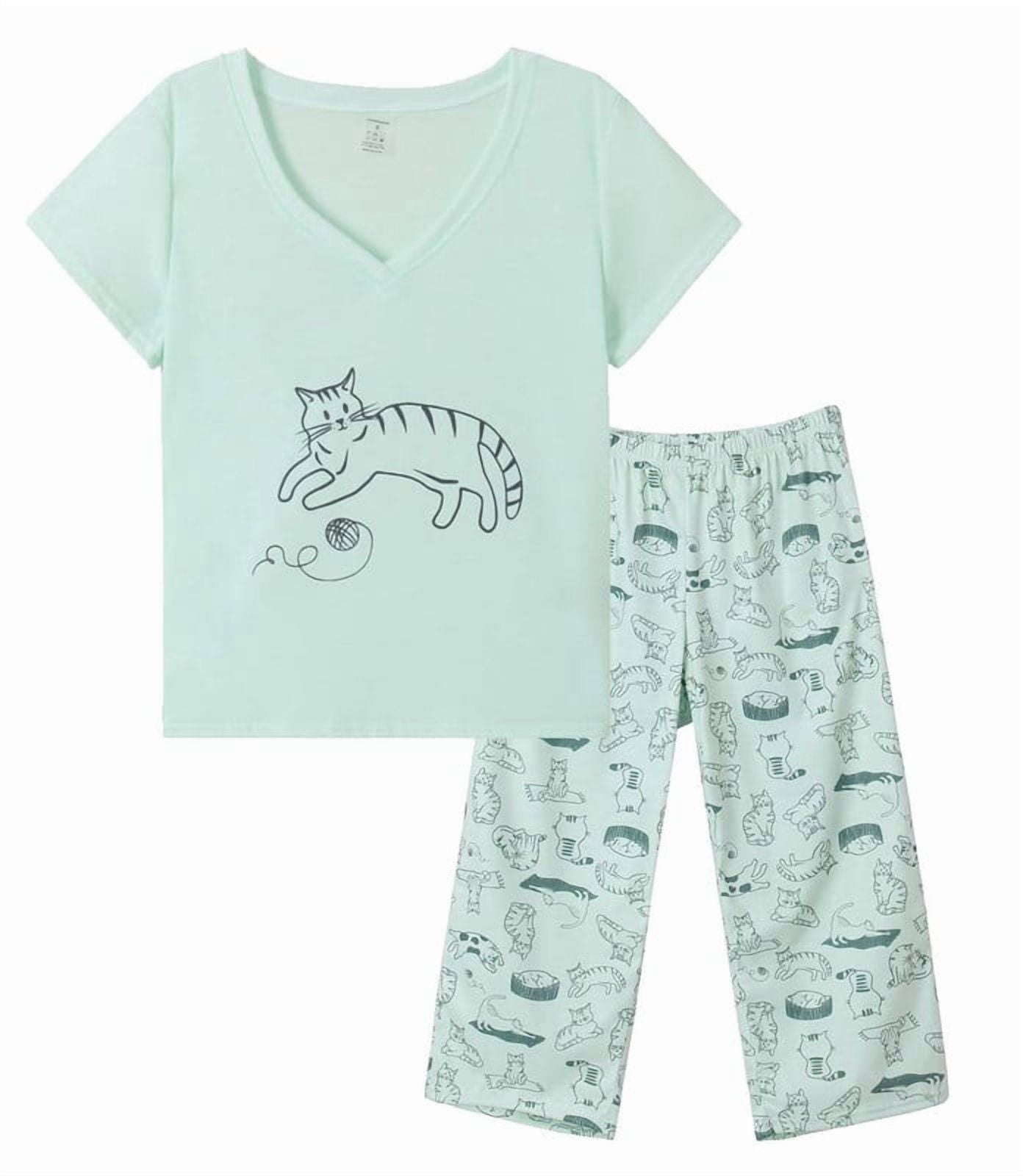 MyFav Women's Capri Pajama Sets Plus Size Sleepwear Top with Capri ...