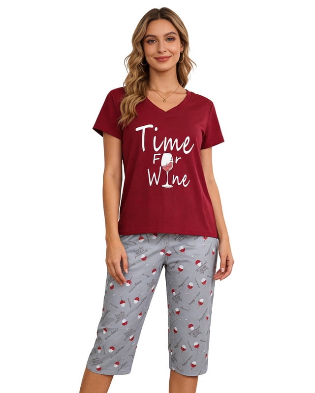MyFav Women's Plus Size 2-Piece Sleep PJs, Capri Pajama Set with Top ...