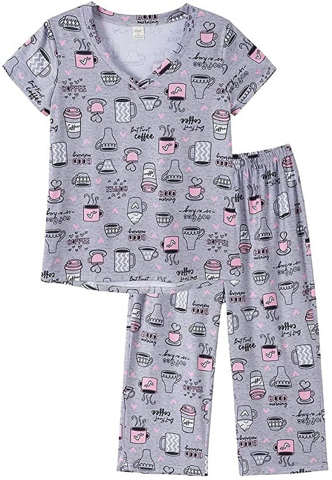 Myfav Womens Capri Pajama Sets Plus Size Sleepwear Top With Capri