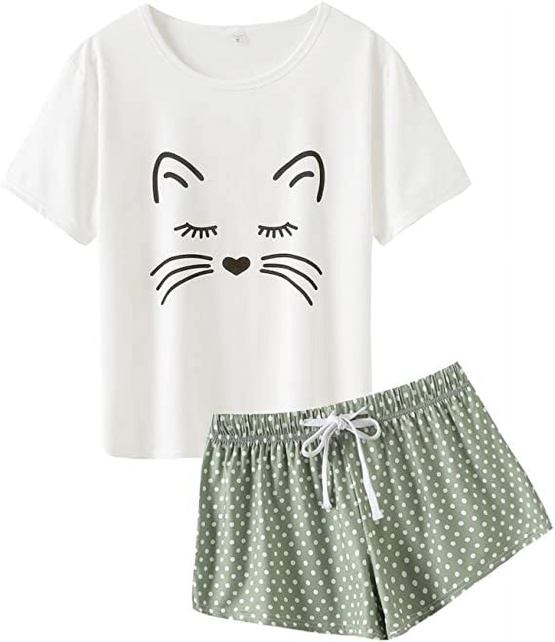 MyFav Women's Cute Cartoon Print Tee and Shorts Pajama Set,M - Walmart.com
