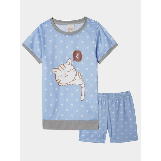 MyFav Young Girls Pajama Cute Cat Pattern Nighty Comfy Shorts Clothes Kids Sleepwear,6Y-14Y ...
