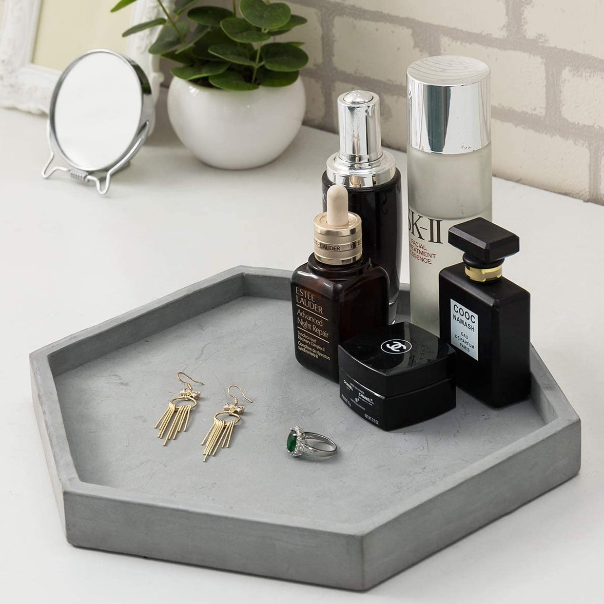 MyGift 12 inch Gray Cement Hexagonal Display Bathroom/Cosmetic Vanity ...