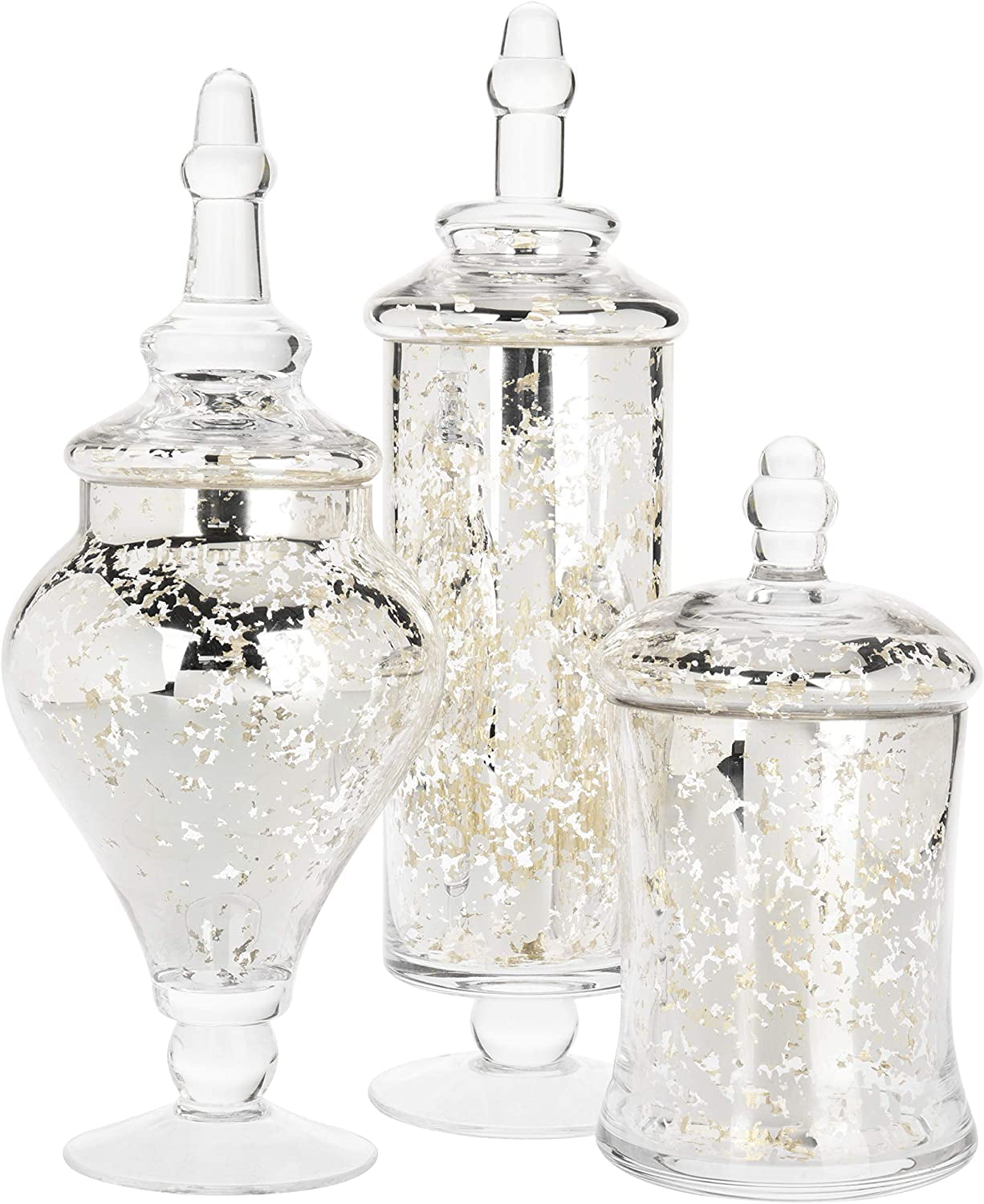 MyGift 3 Piece Silver Mercury Glass Apothecary Jars, Wedding, Christmas ...