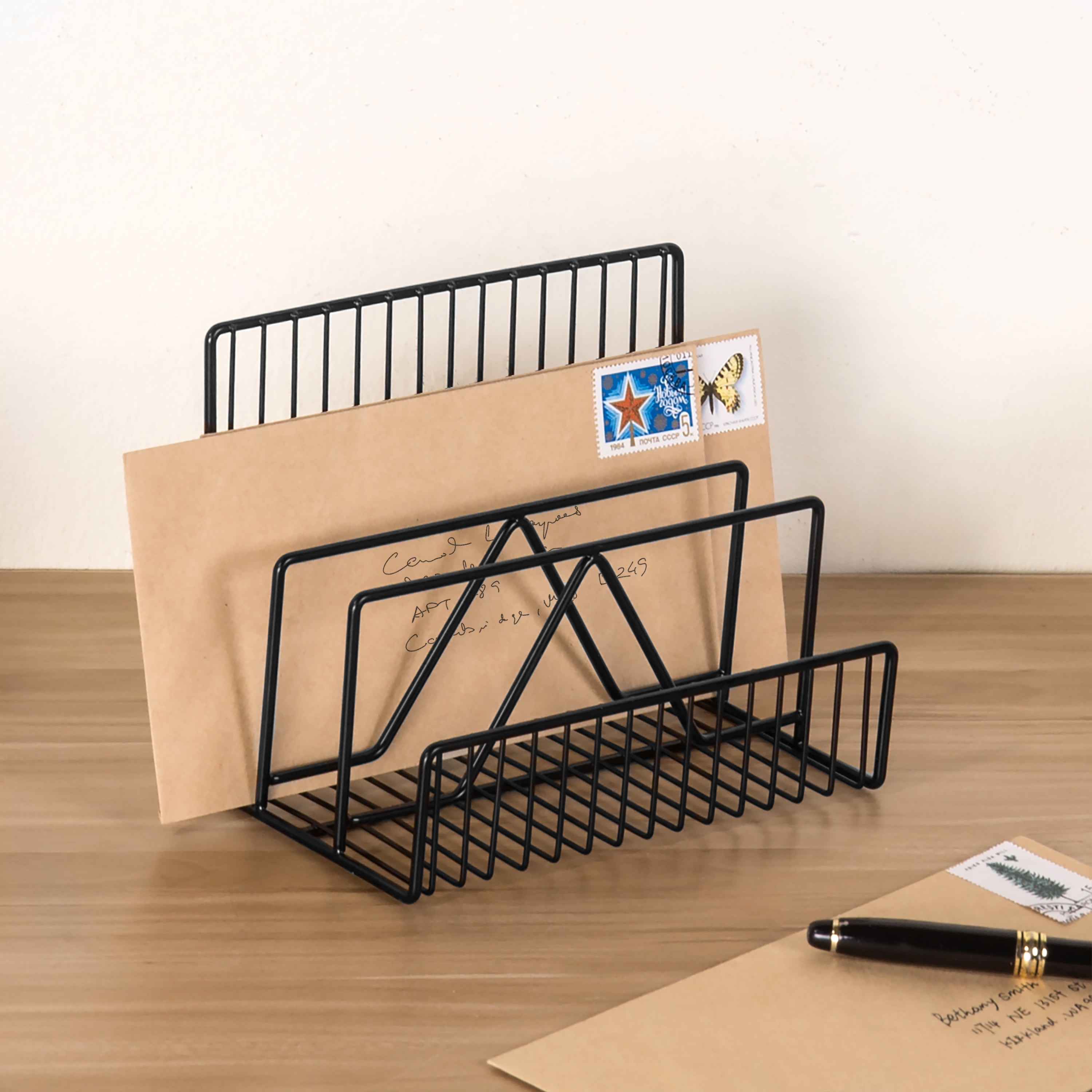 MyGift 3-Slot Modern Black Metal Wire Mail Holder, Office File ...