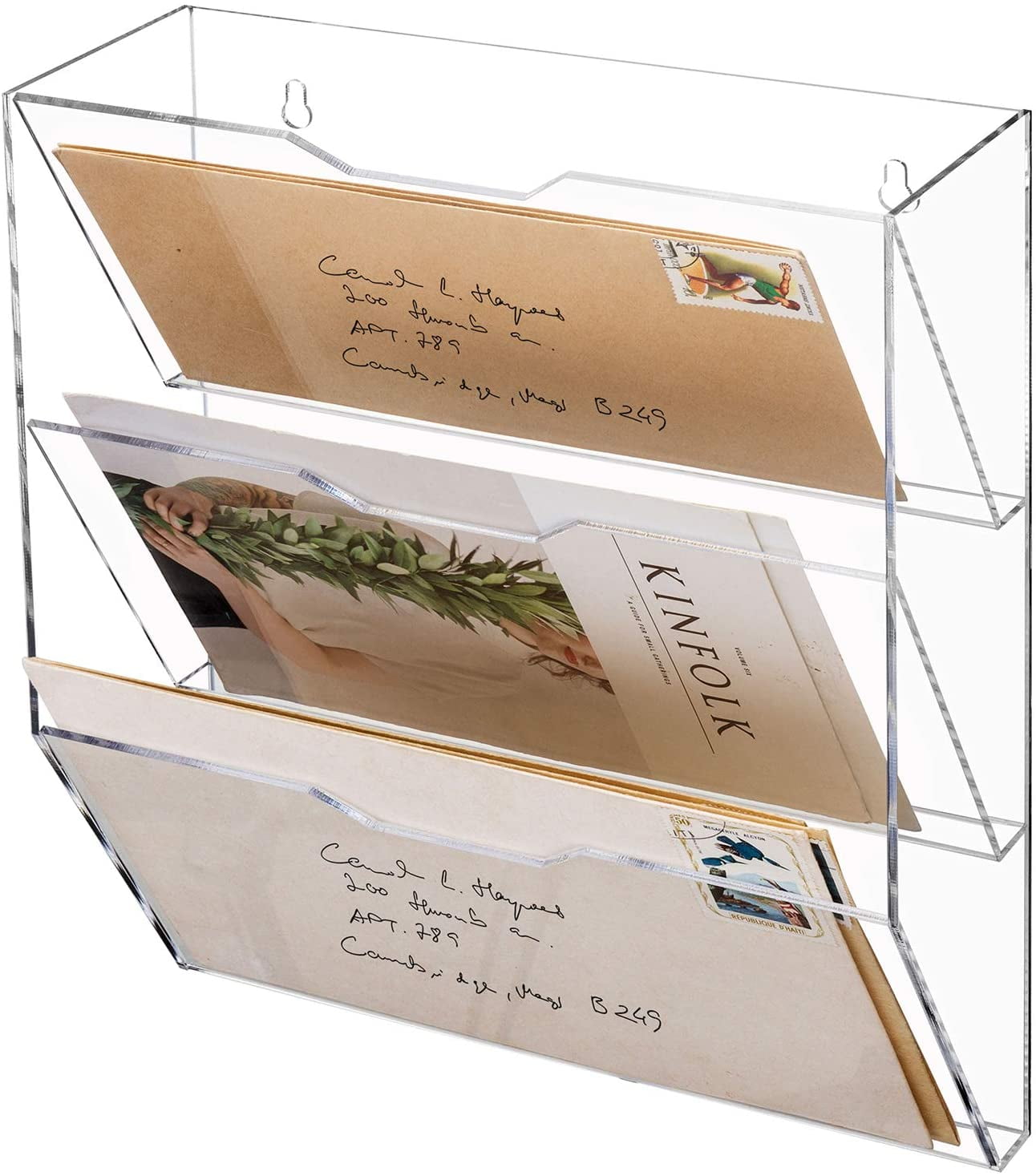 MyGift 3 Tier Clear Acrylic Wall Mounted Mail Holder/Letter Sorter Home ...