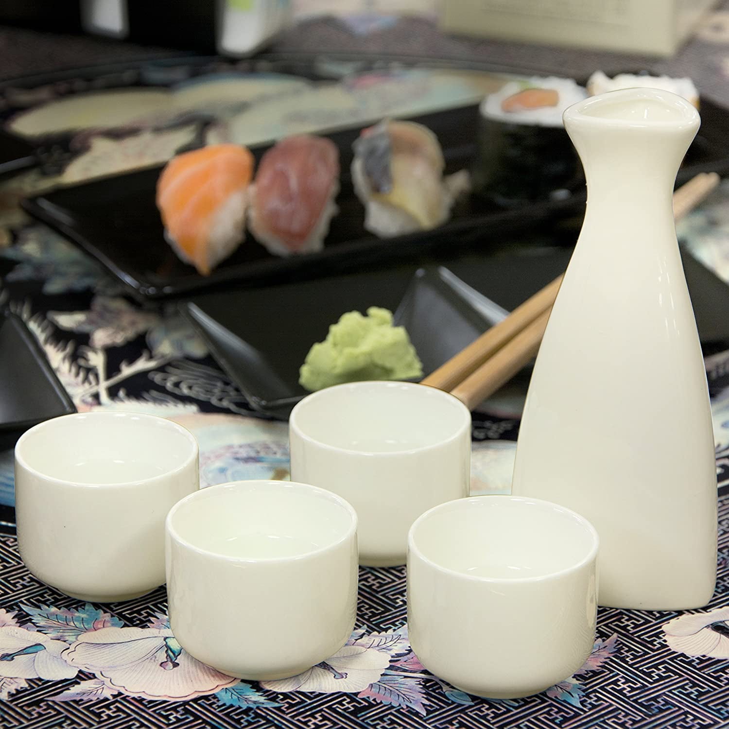 MyGift 5 Piece White Ceramic Cold Sake Serving Set White Ceramic ...
