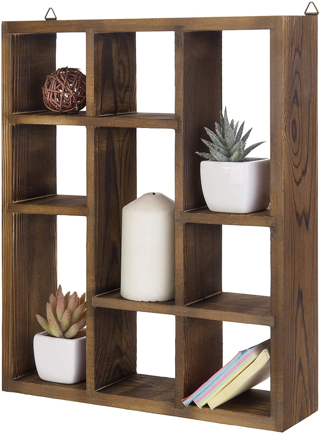 MyGift 9 Compartment Brown Wood Wall Mounted Cube Open Shelf - Walmart.com