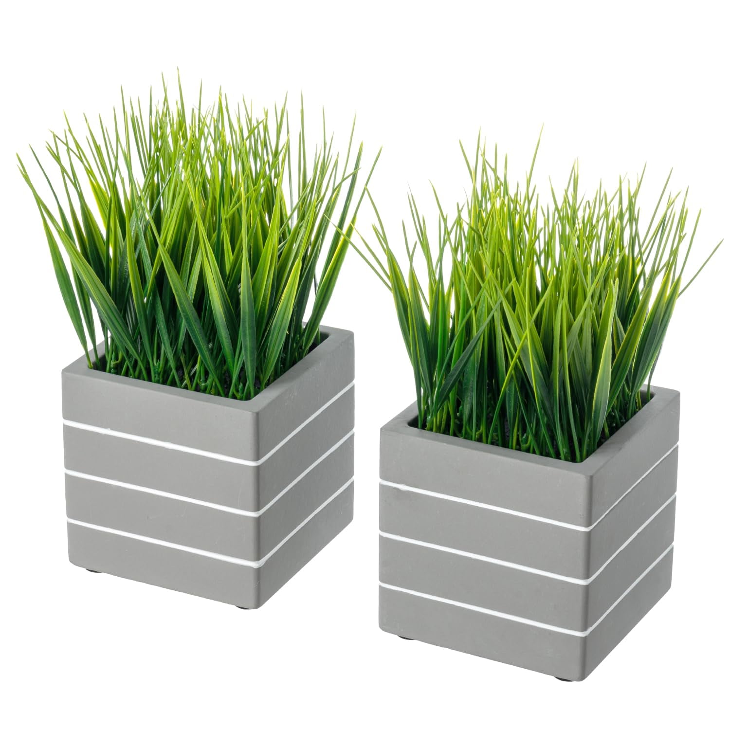 MyGift 9 Inch Tall Mini Artificial Green Grass Plants in Ribbed Gray ...