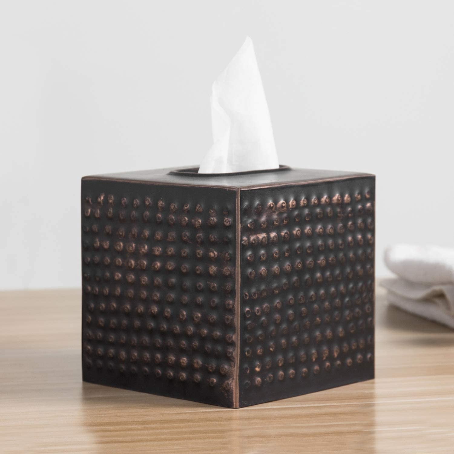 MyGift Antique Hammered Bronze Metal Tissue Box Cover, 5.3 inch square ...