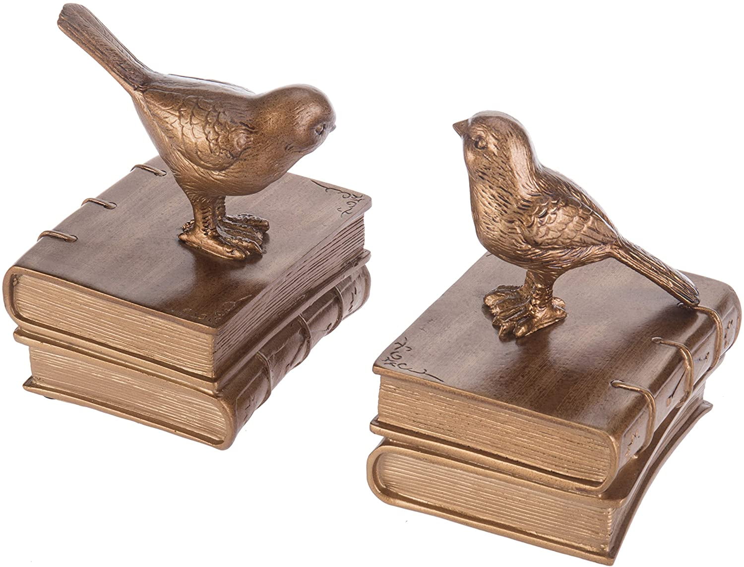 MyGift Brass-Colored Birds & Bronze Books Resin Bookends, 1 Pair ...