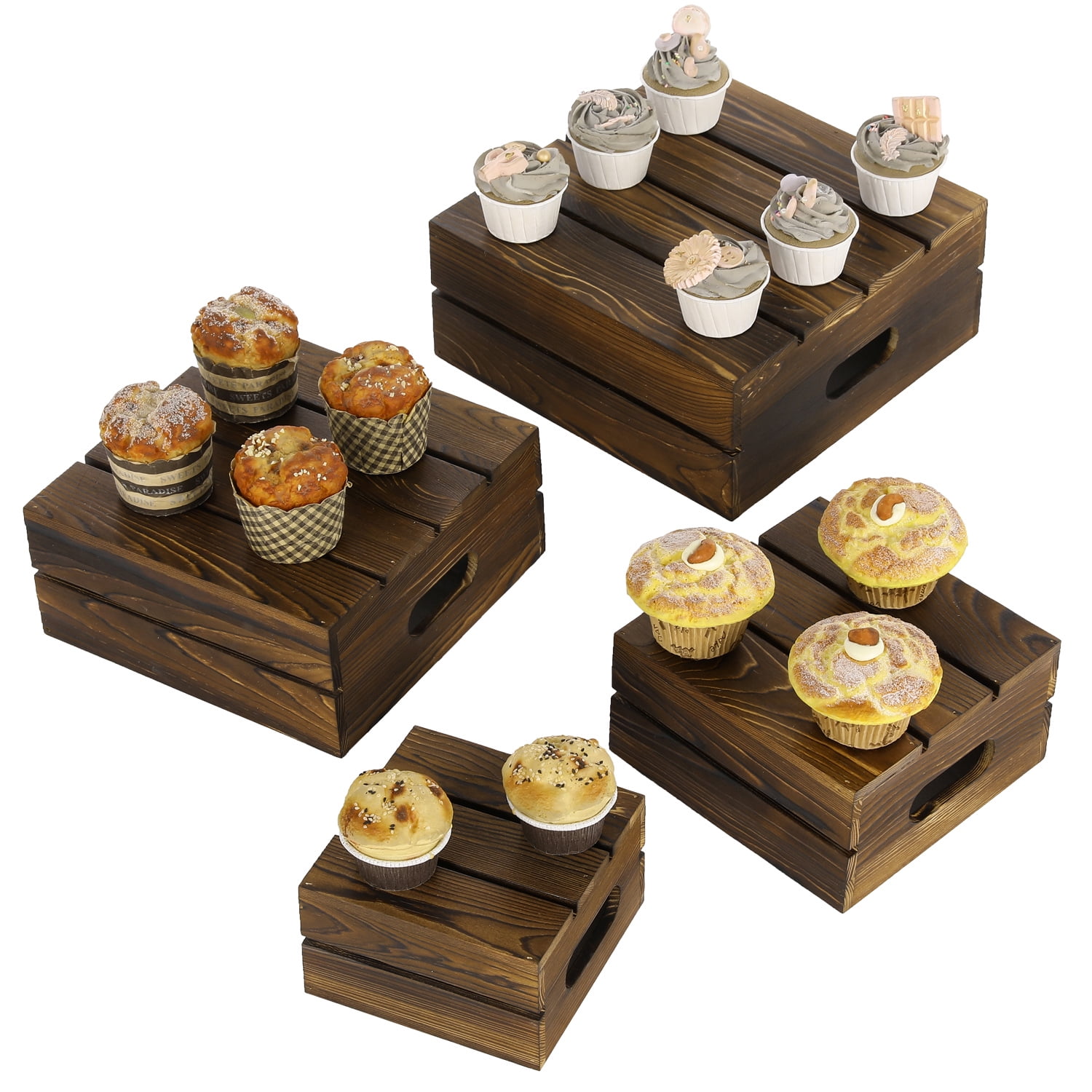 MyGift Dark Brown Burnt Wood Nesting Box Riser Stands, Set of 4 ...