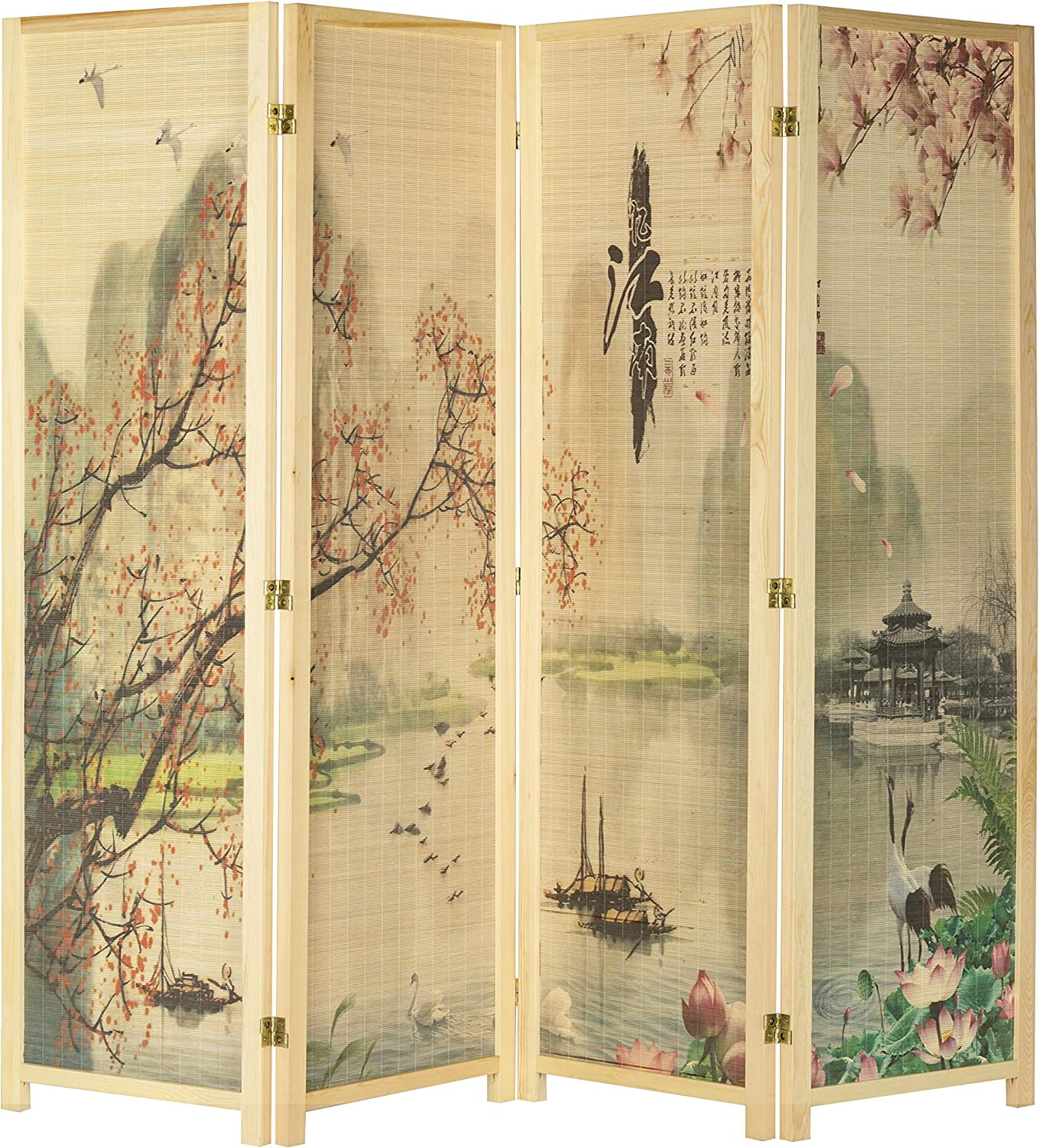 MyGift Decorative 4-Panel Folding Bamboo Room Divider Asian-Inspired ...