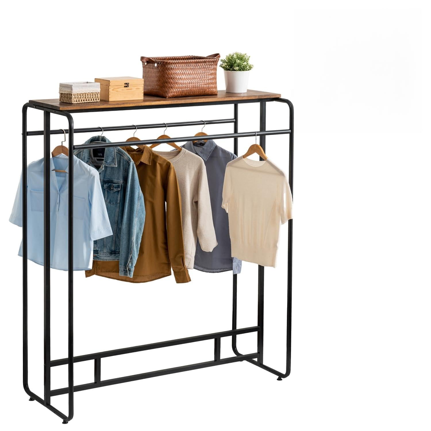 MyGift Dual Clothing Rack, Commercial Urban Black Metal Freestanding ...
