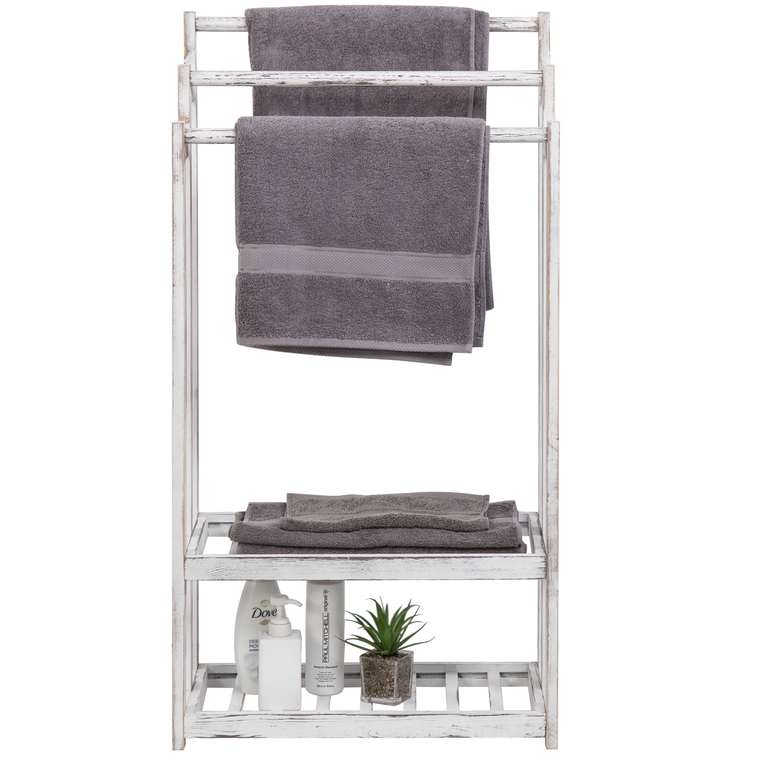 MyGift Freestanding Whitewashed Wood Bathroom Towel Holder Rack with ...