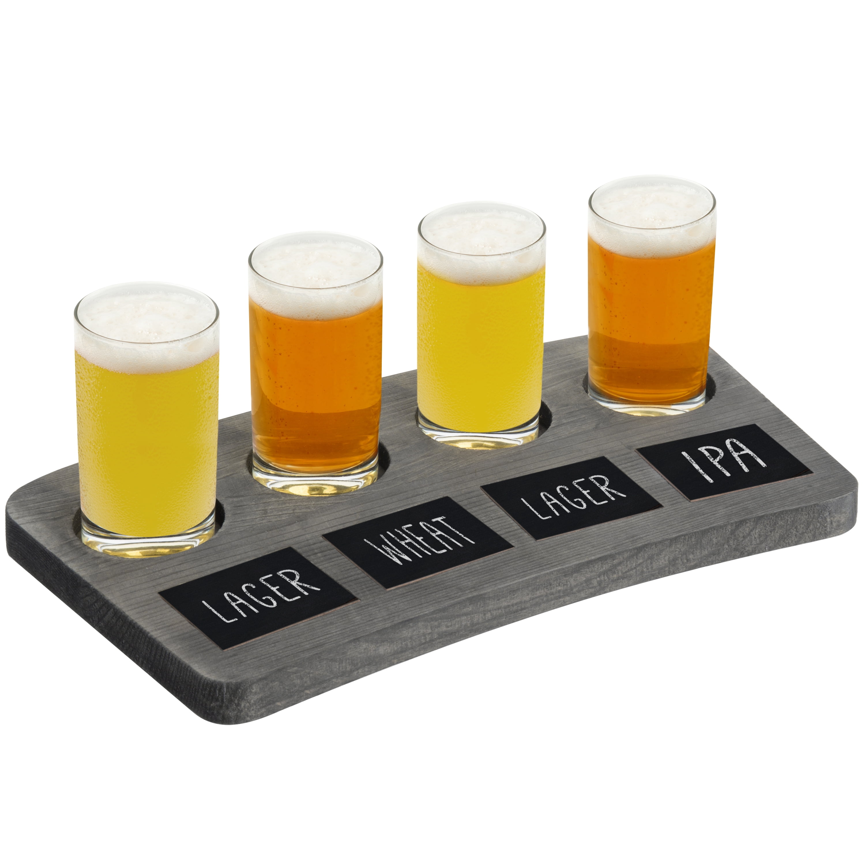 MyGift Grey Wood Beer Flight Tray with 4 Glass & Vintage Chalkboard ...