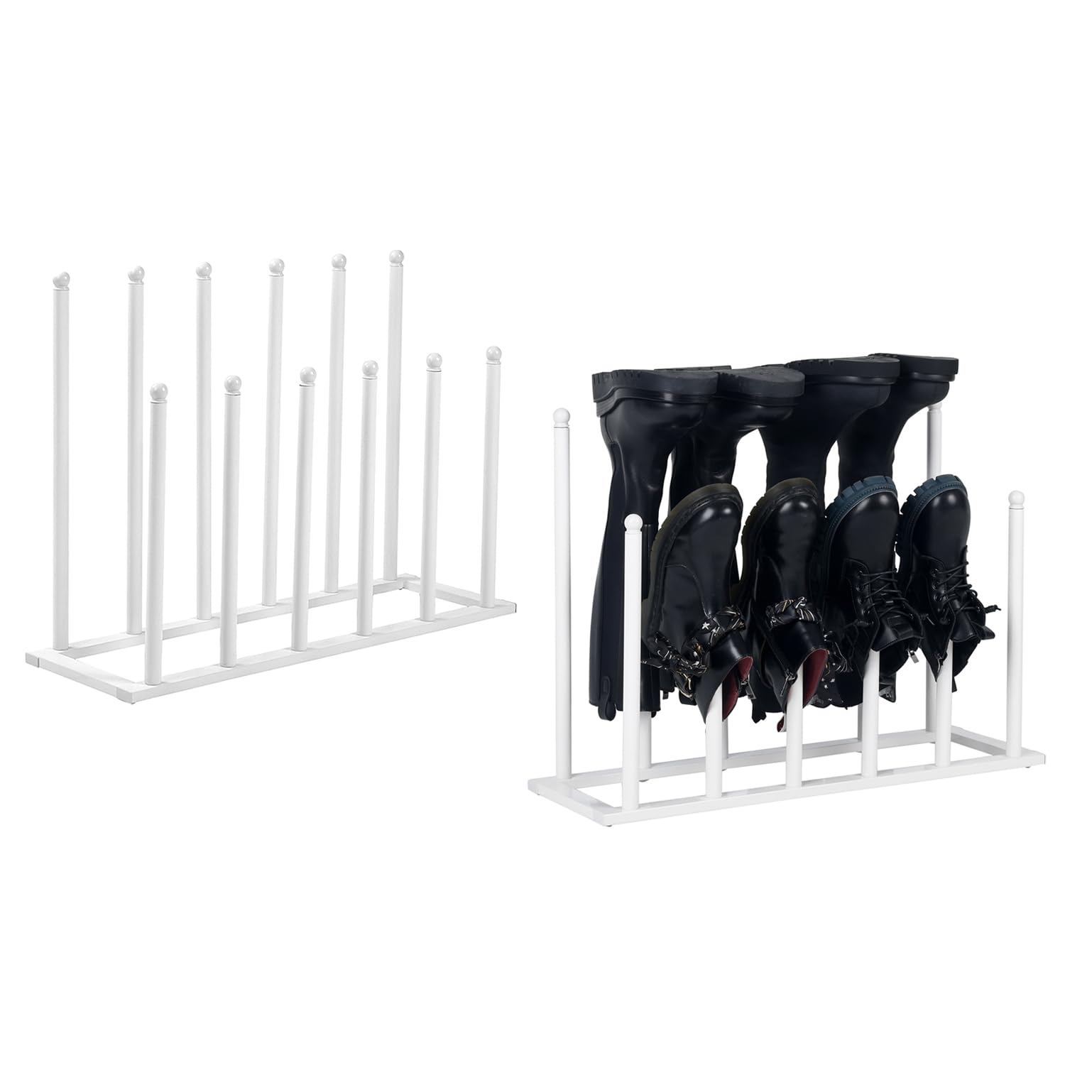 MyGift Modern White Metal Boot Shoe Rack Organizer, Free Standing Tall ...