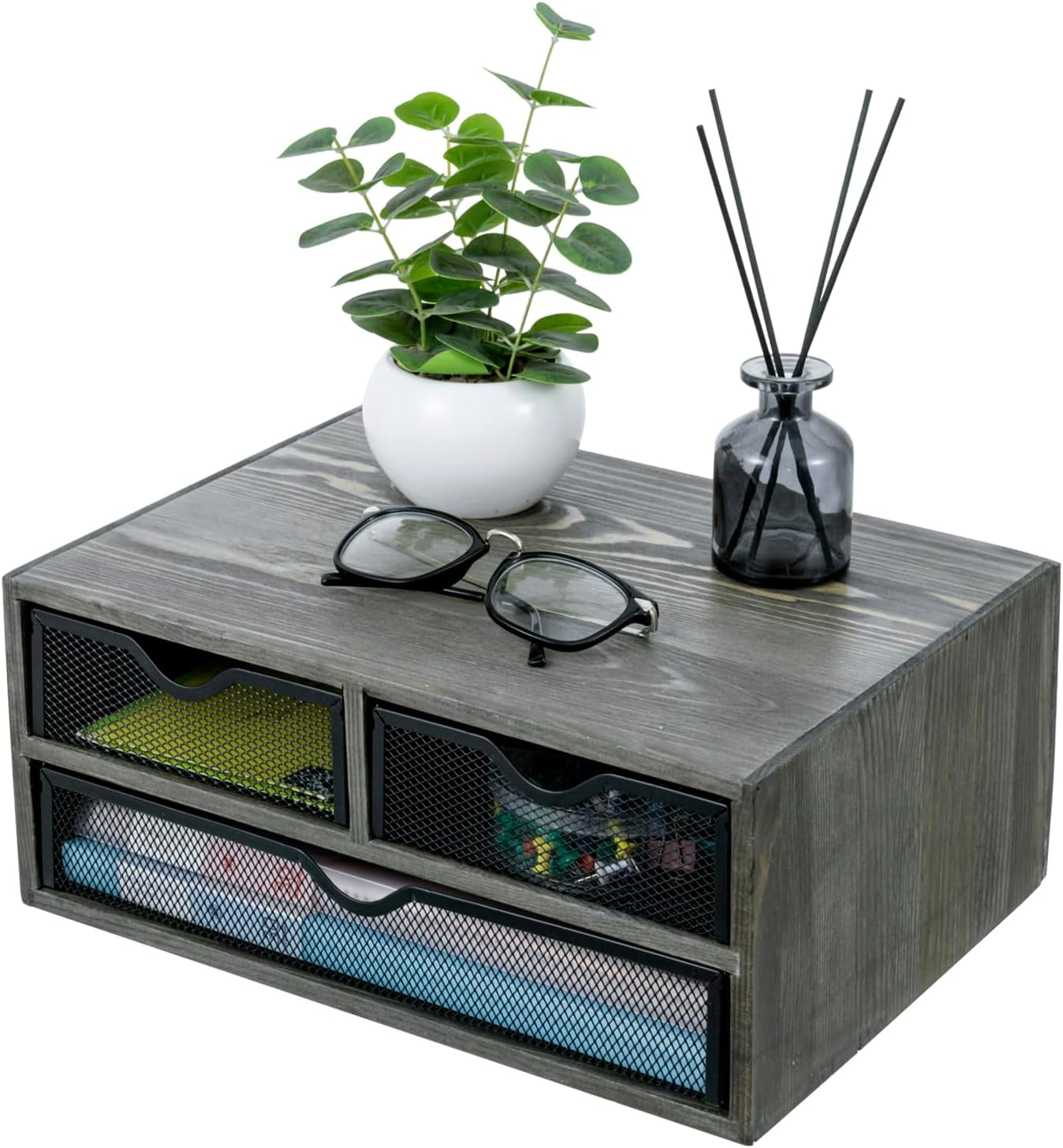 MyGift Premium Acacia Solid Wood Desktop Organizer Box with 3 Removable ...