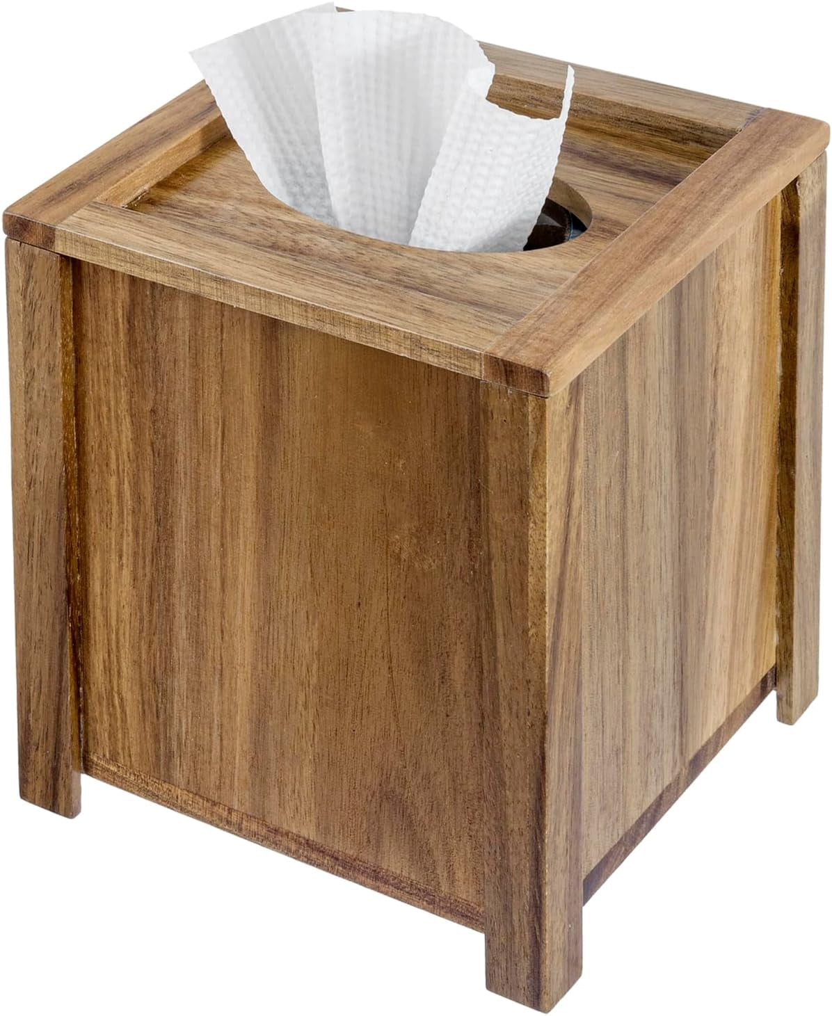MyGift Premium Acacia Solid Wood Square Tissue Box Holder with Magnetic ...