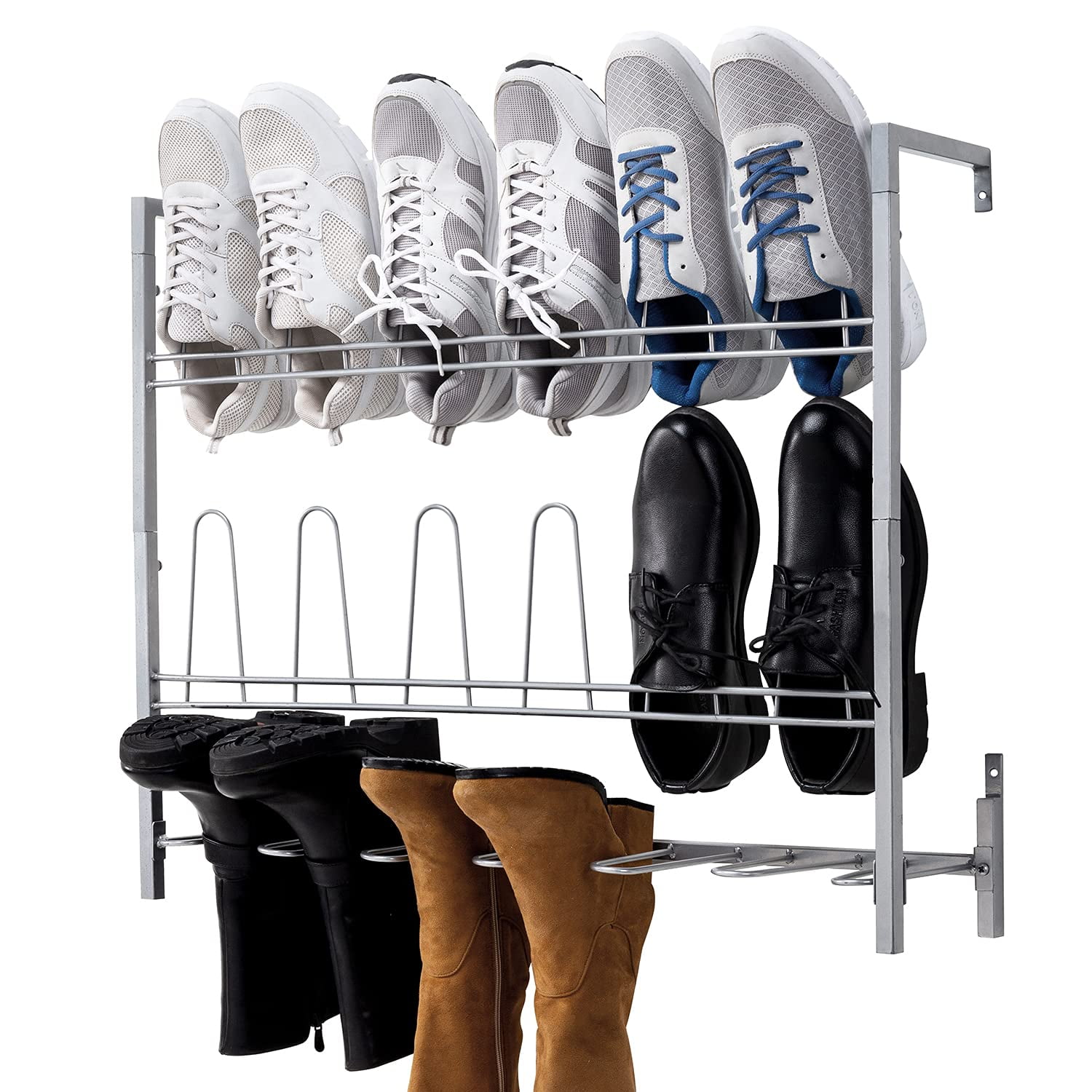 MyGift Premium Silver Metal Hanging Wall Shoe Rack for Walk in Closet ...