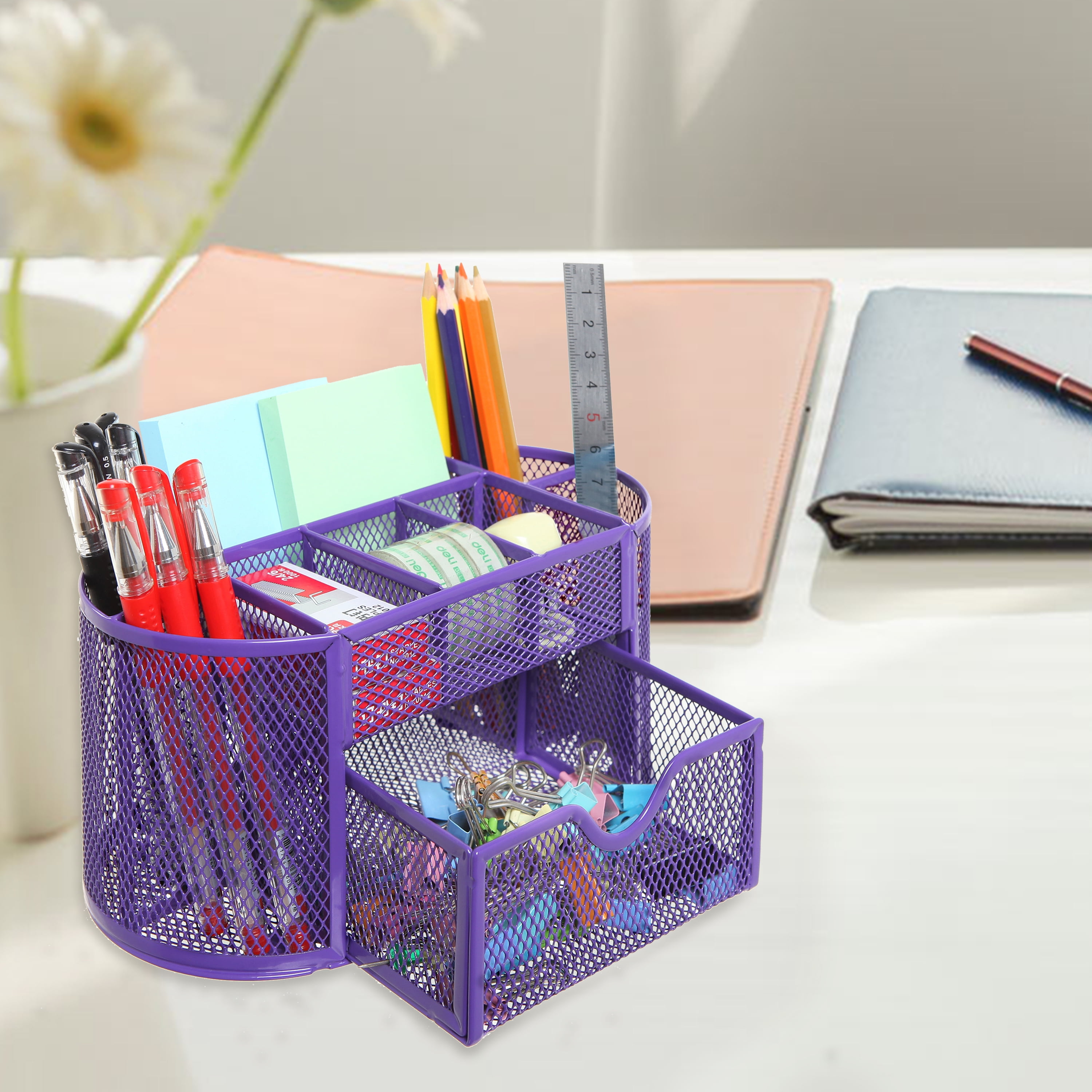 MyGift Purple 8 Compartments Mesh Desktop Supplies Organizer - Walmart.com