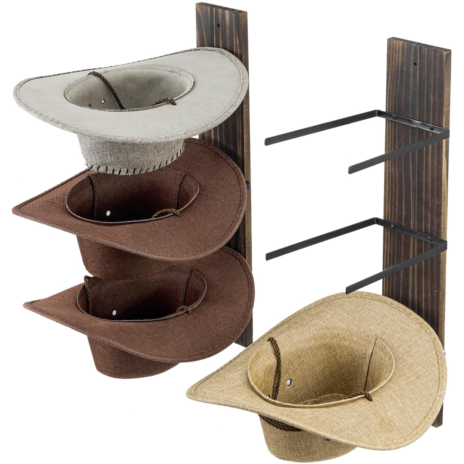 MyGift Rustic Burnt Solid Wood Wall Mounted Hat Rack with Industrial ...