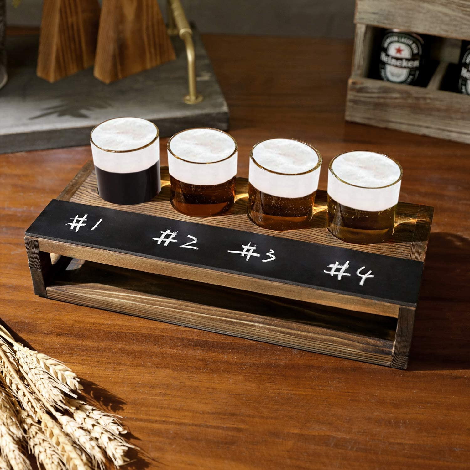 MyGift Rustic Dark Brown Wooden Tasting Sampler Tray with 4 Glasses ...