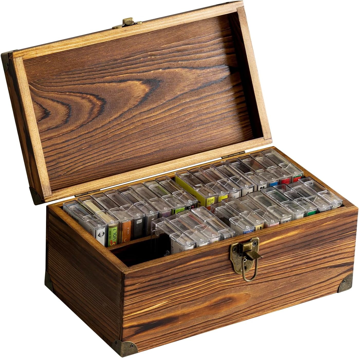 Ric Dark Brown Wood Retro Audio Cassette Tape Storage Box with Antique ...