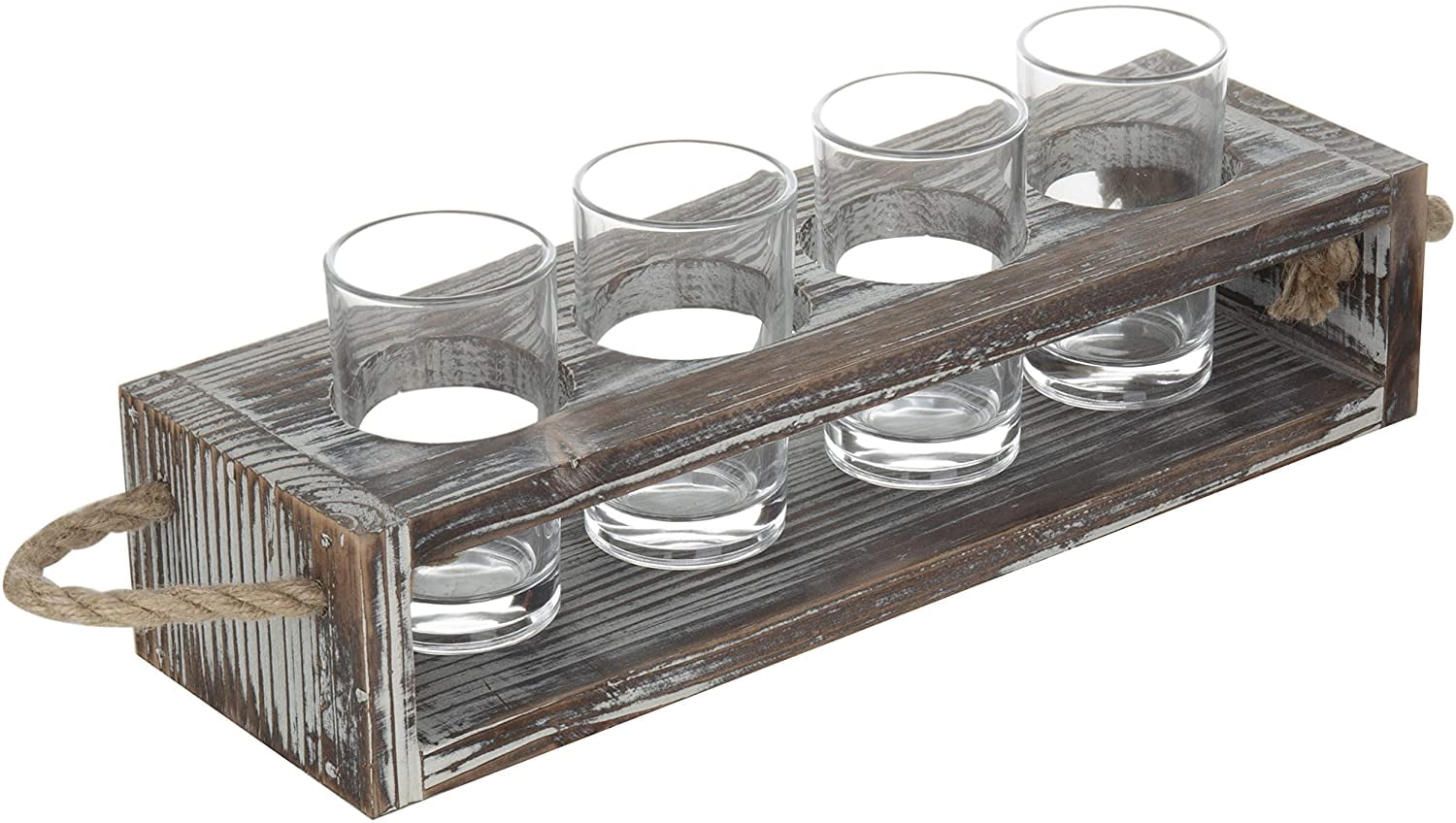 MyGift Rustic Torched Brown Wood Serving Caddy with 5-ounce Glasses ...