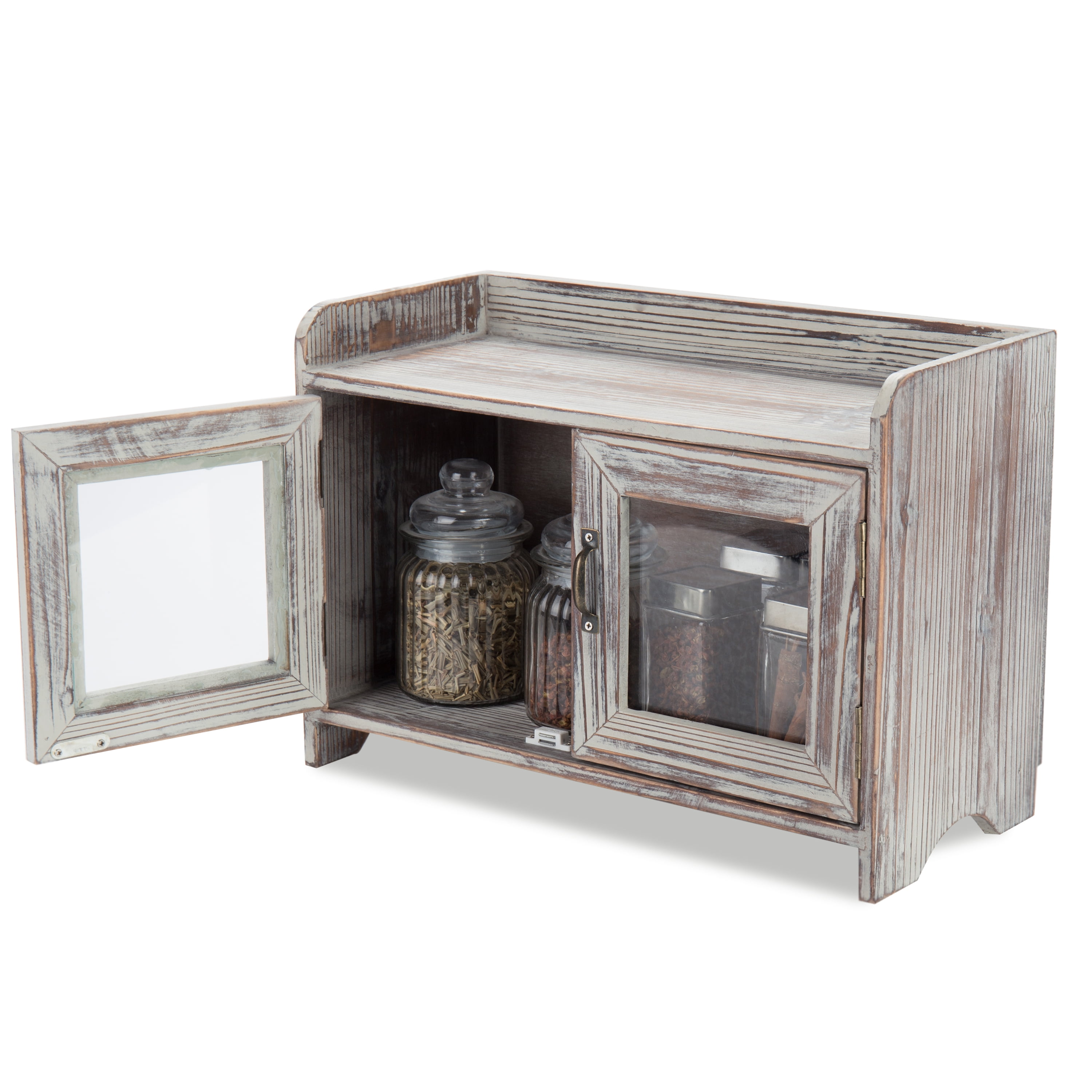 MyGift Rustic Wood Kitchen and Bathroom Countertop Cabinet with Glass ...