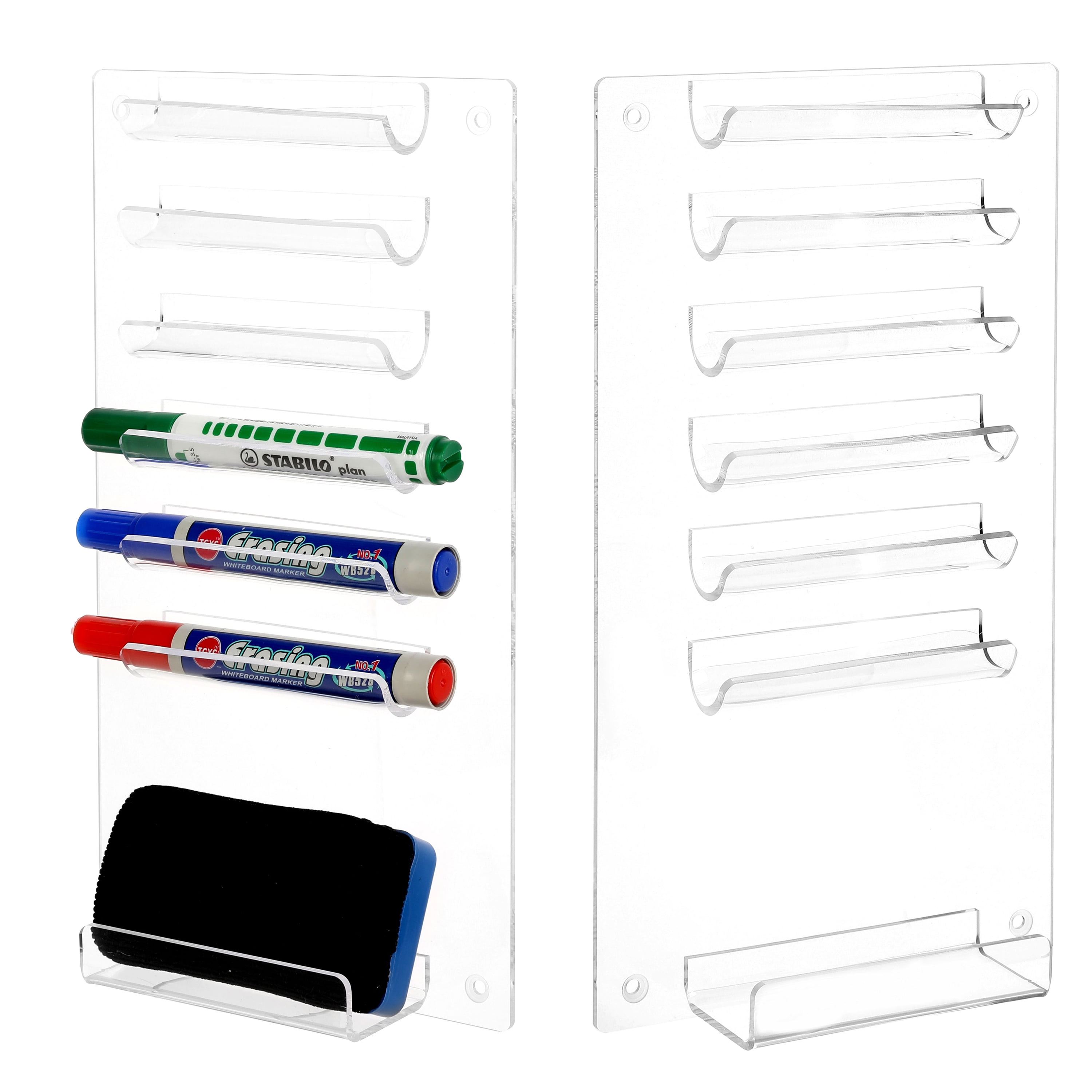 MyGift Set of 2 Clear Acrylic Office Markers and Eraser Holder Rack ...