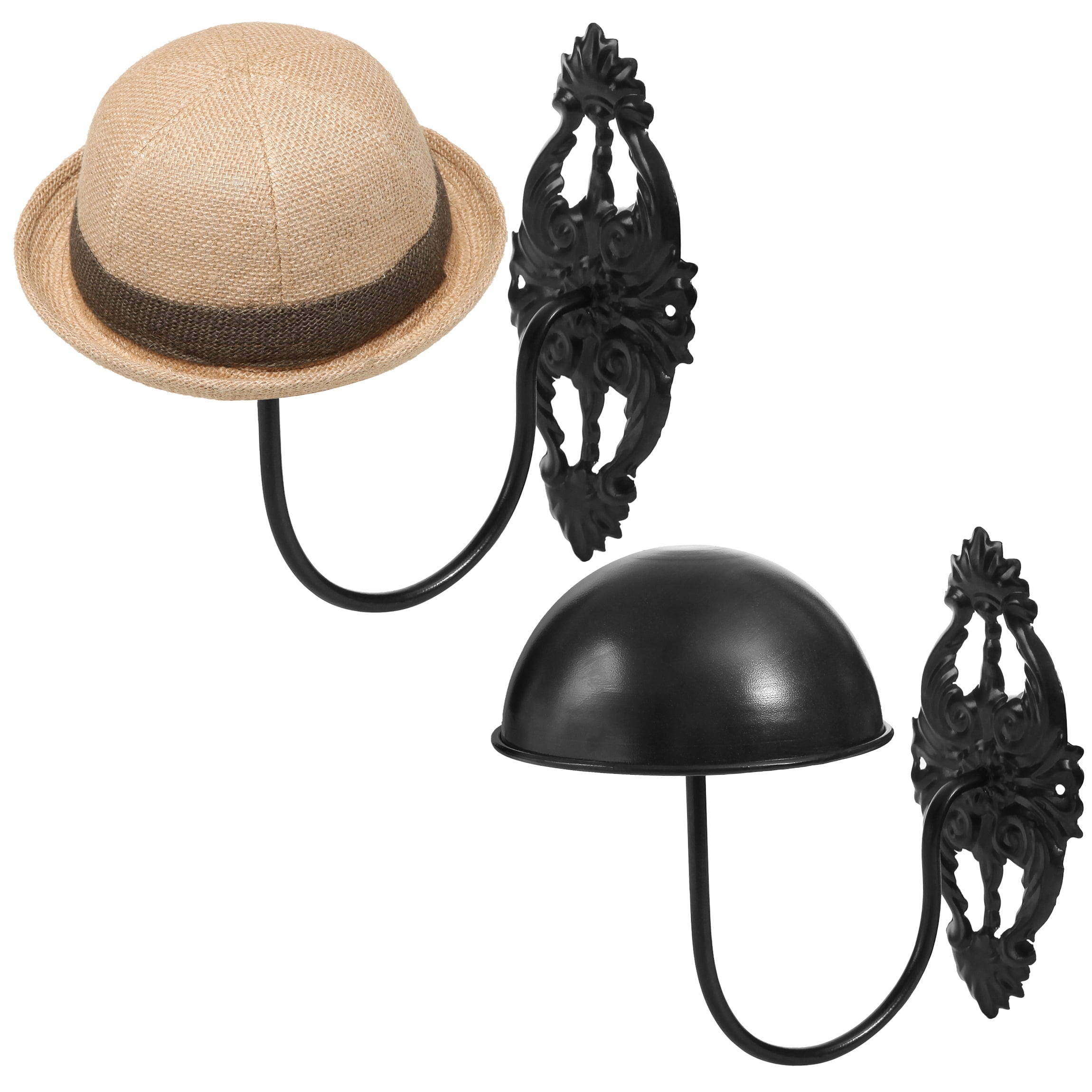 MyGift Set of 2 Wall-Mounted Black Metal Hat & Wig Display Racks ...