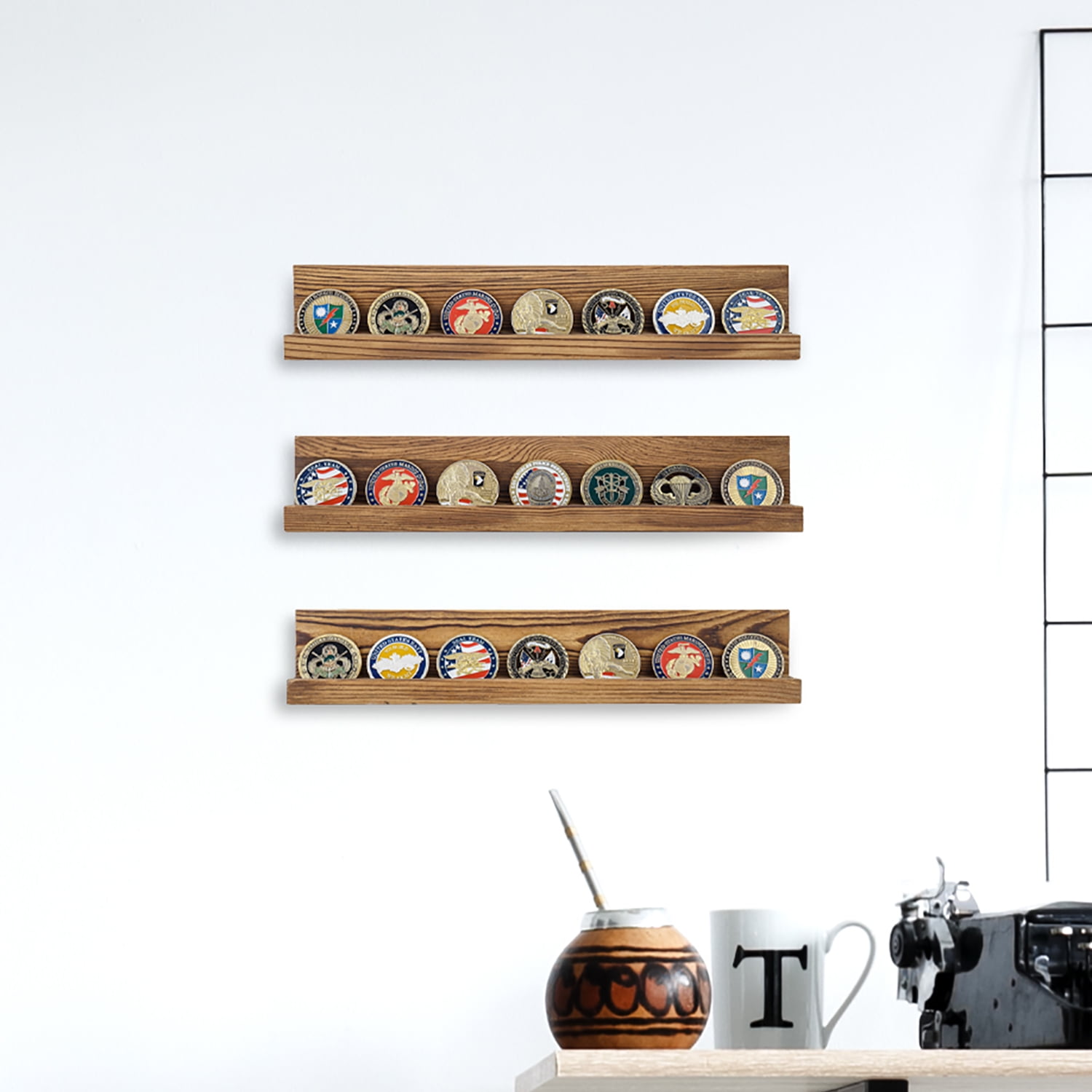 MyGift Set of 3 Burnt Wood Military Challenge Coin Display Holder and ...