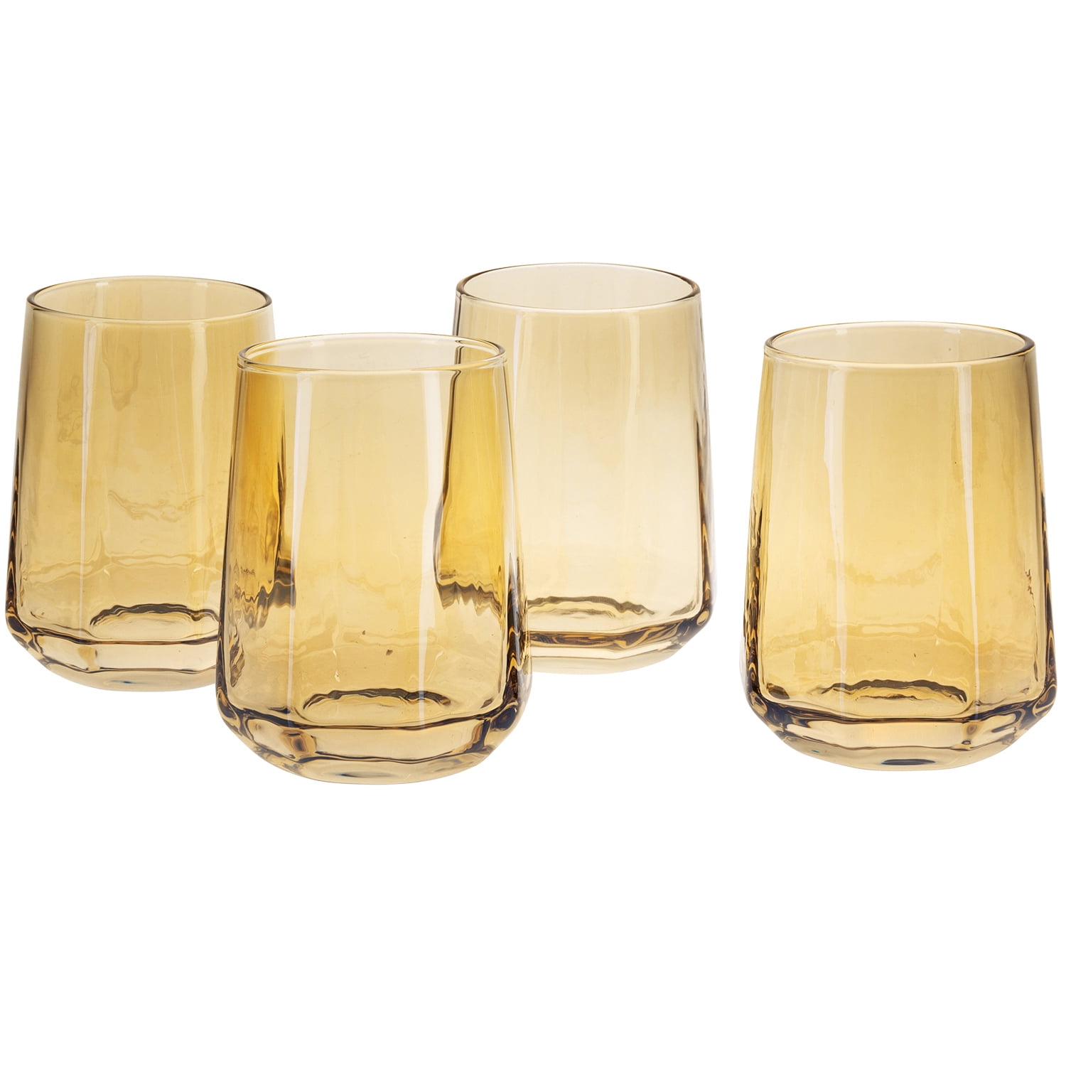 MyGift Set of 4 Amber Stemless Wine Glasses Cocktail Juice Glassware ...
