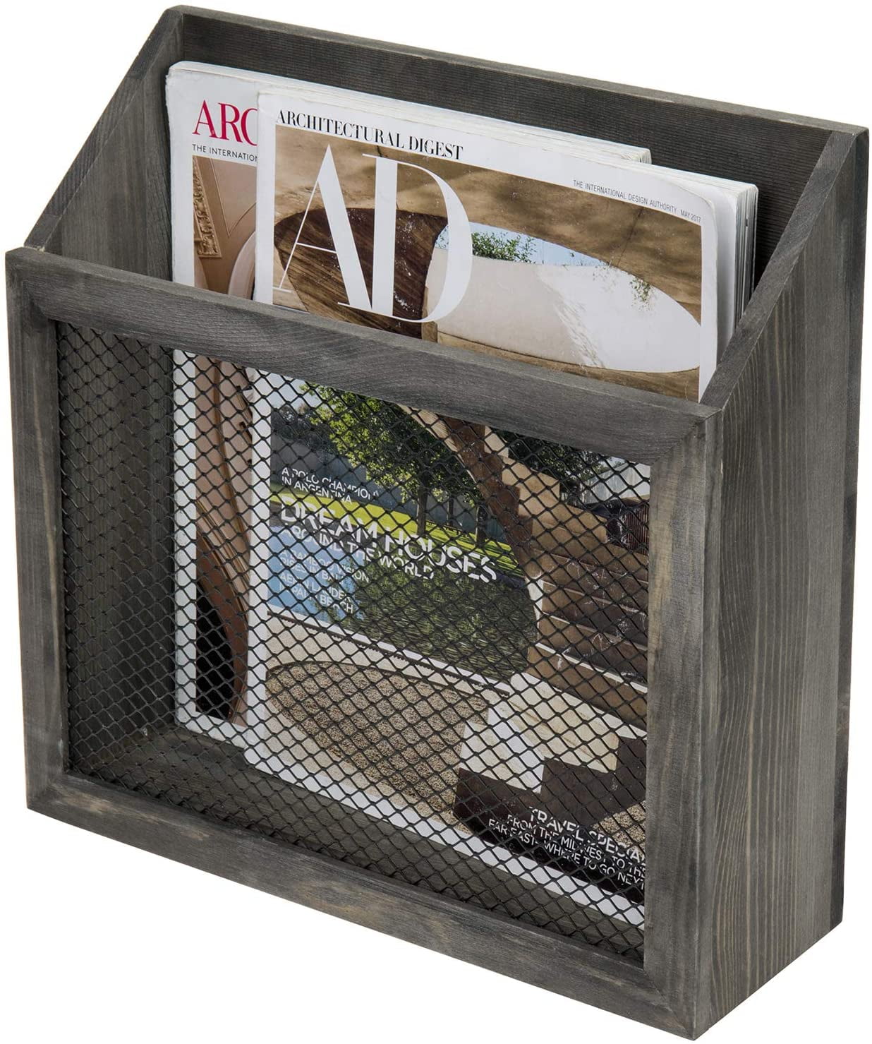 MyGift Vintage Wood and Chicken Wire Wall Mounted Magazine Organizer ...