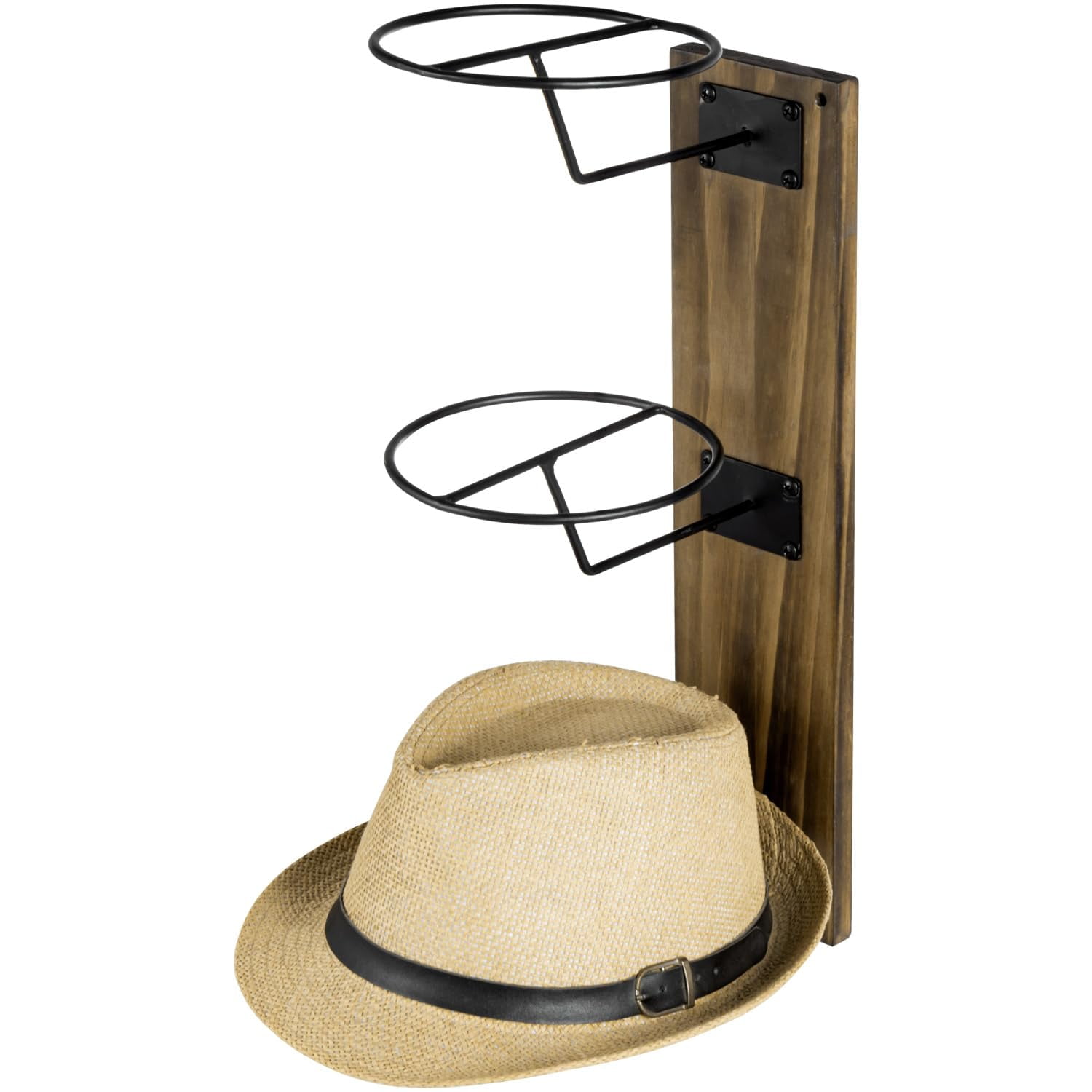 MyGift Wall Mounted Cowboy Hat Rack, Rustic Dark Brown Wood and Black ...
