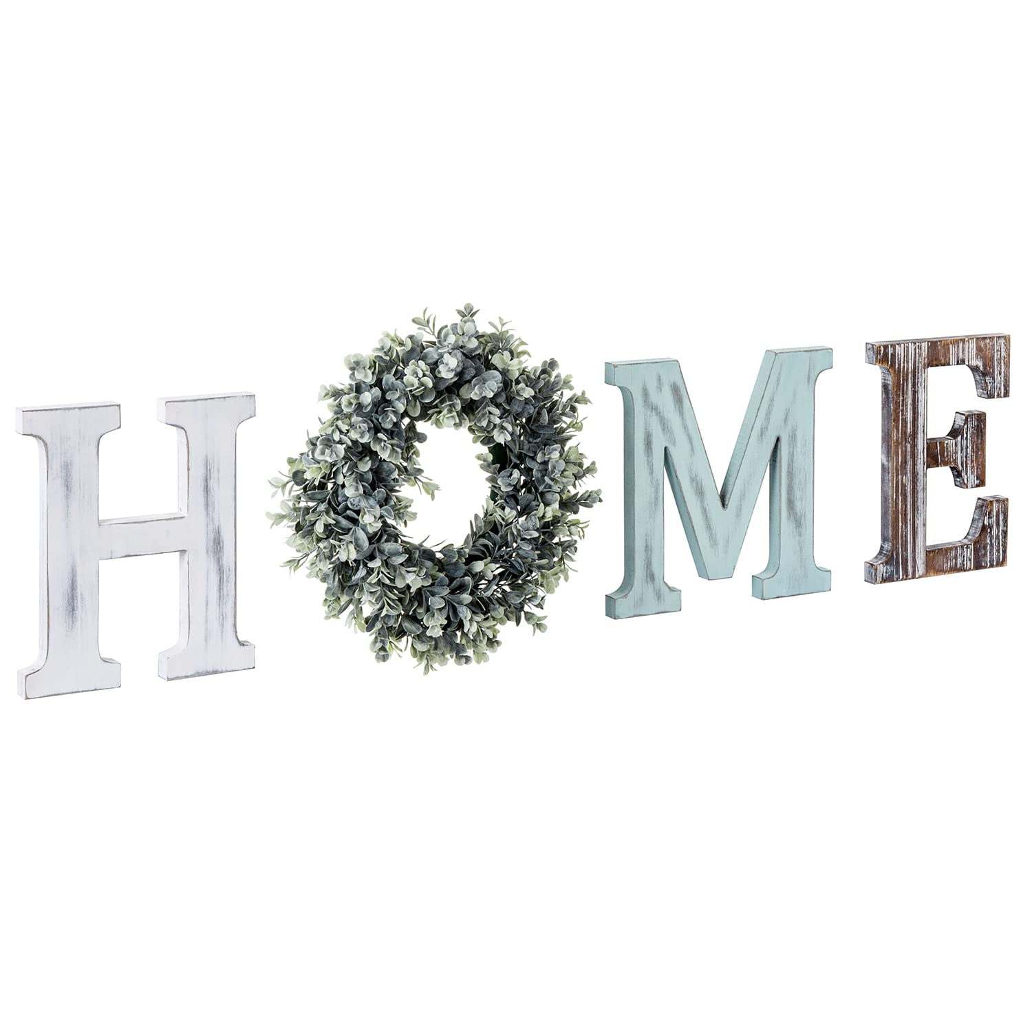 MyGift Wall Mounted Home Letter Sign, Rustic Color Washed Wood ...