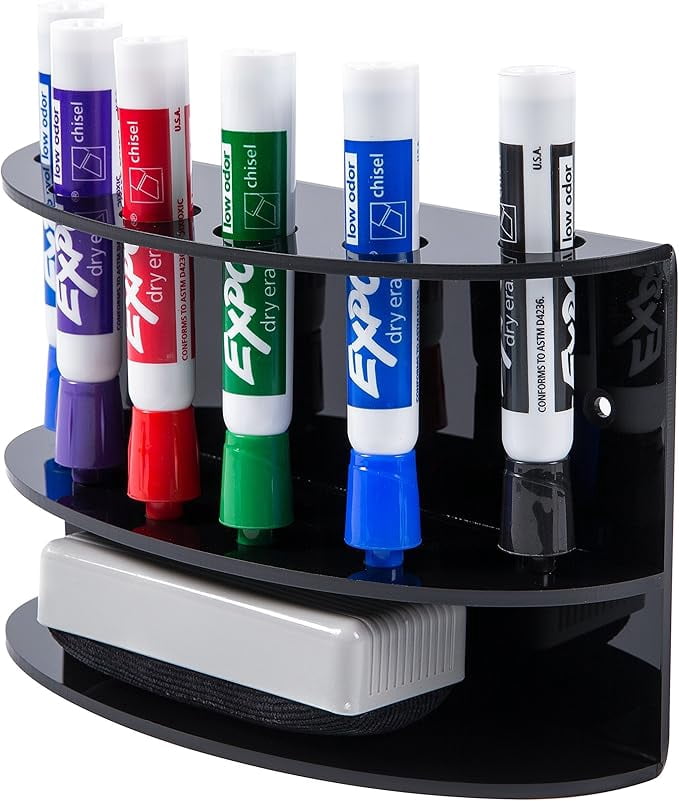 MyGift Whiteboard Supply Storage, 6-Slot Black Acrylic Dry Erase Marker ...
