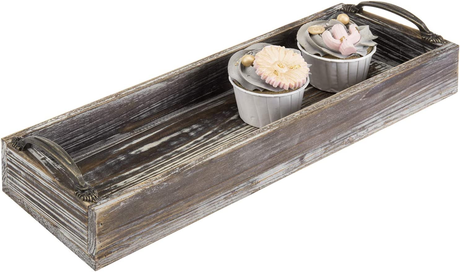 MyGift Wood Rectangular Butler Tray with Decorative Antique Metal ...
