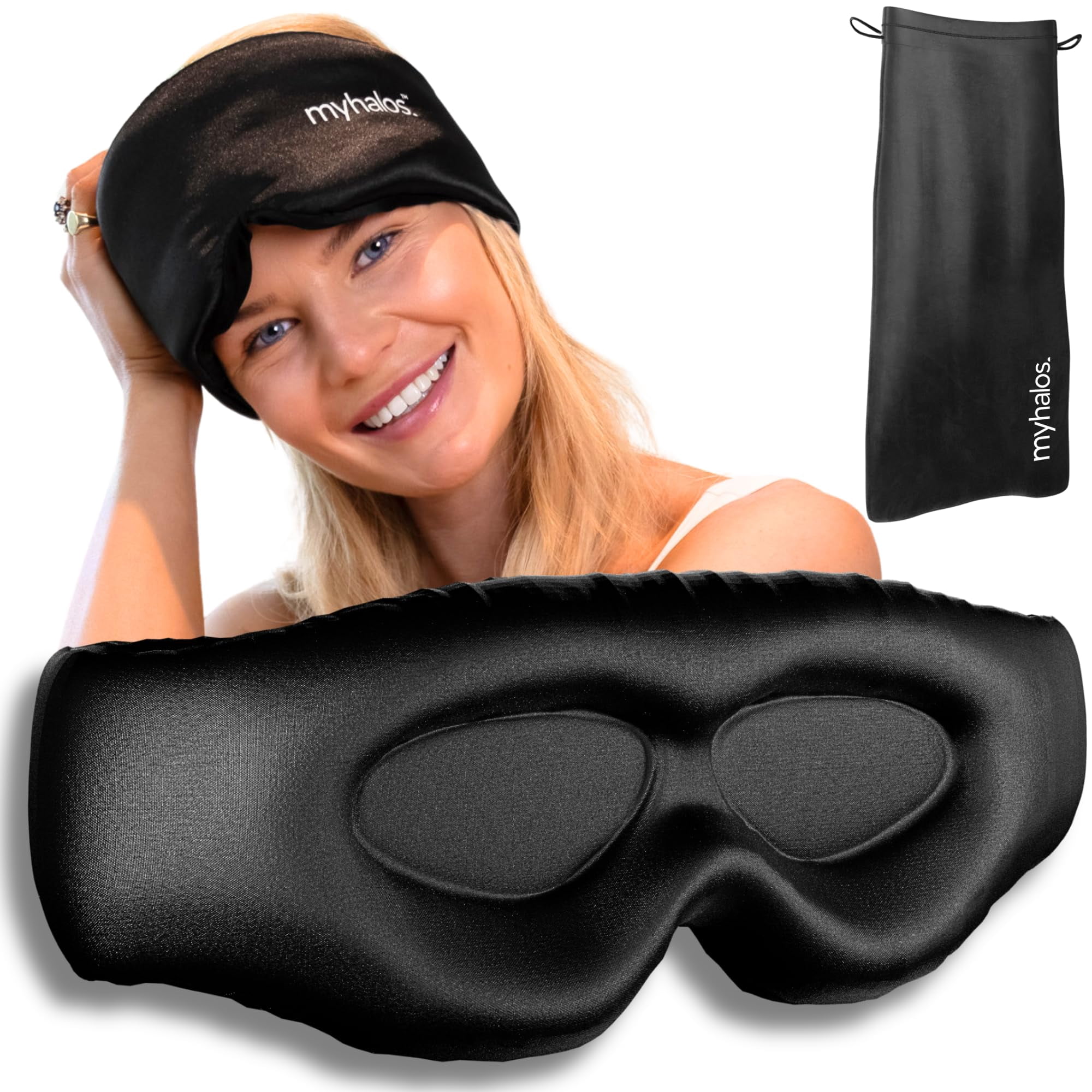 MyHalos 3D Mulberry Silk Sleep Mask for Women & Men with Cups, Blackout ...
