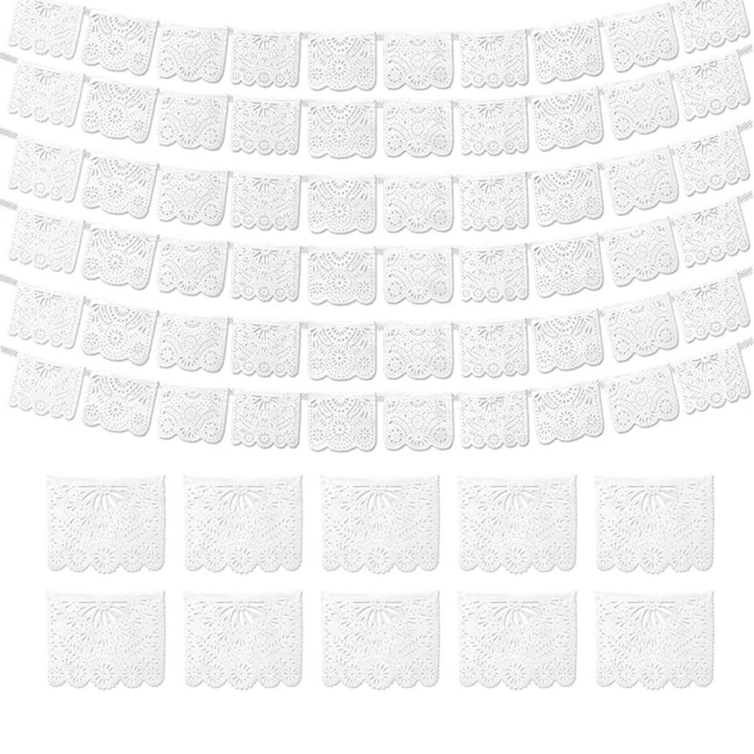 MyLink 60 PCS 96Ft STF9 White Papel Picado Banner(6 Packs with 10 White ...