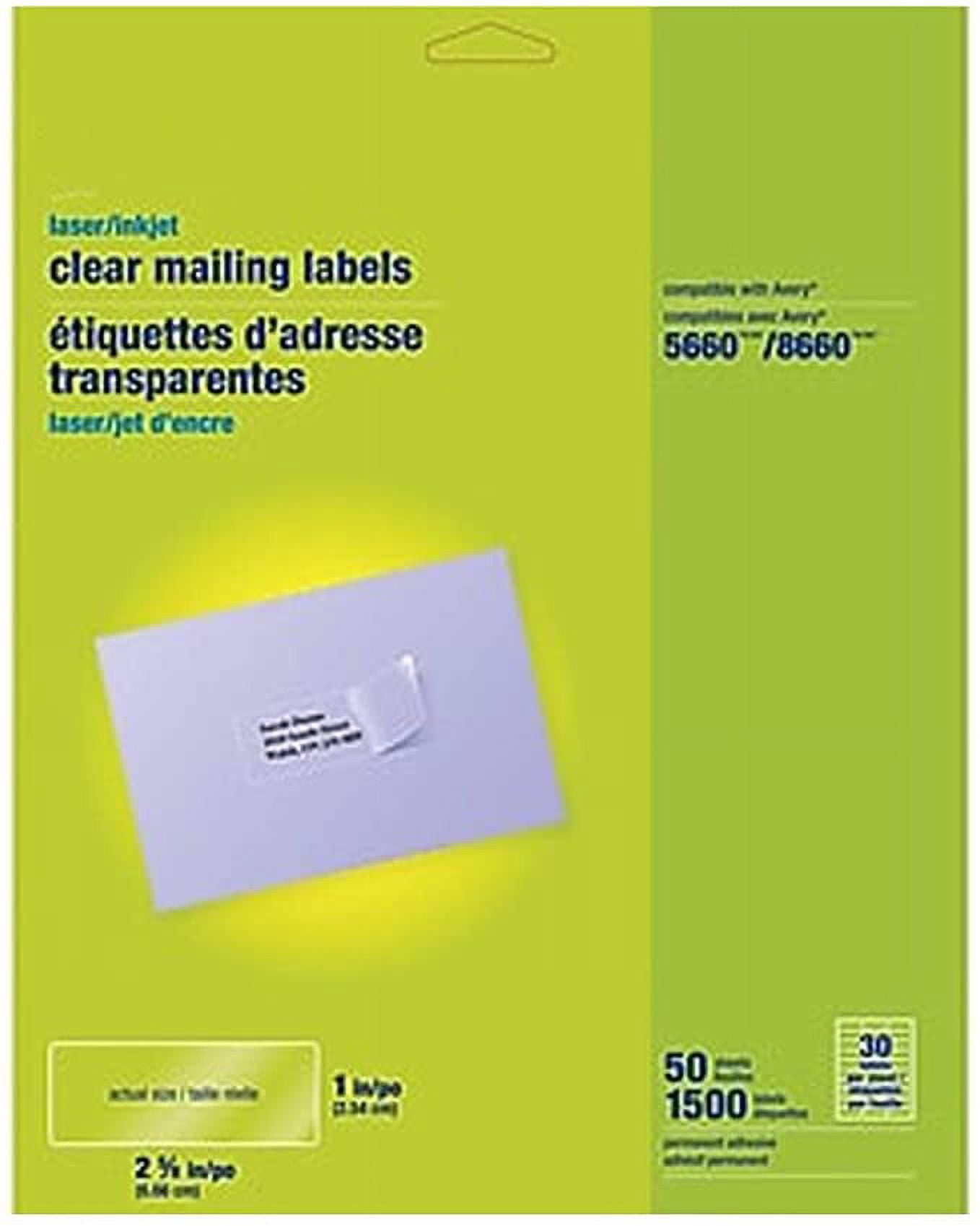 MyOfficeInnovations Laser/Inkjet Address Labels 1" x 2 5/8" Clear 30 ...