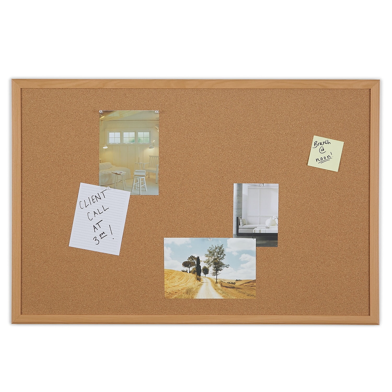 MyOfficeInnovations Standard Cork Bulletin Board Oak Finish Frame 3'W x ...