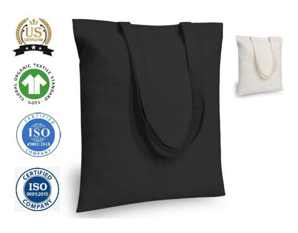 MyOrganicBag 3-Pack 16"x15" Black Cotton Tote Bags-Organic & ISO ...