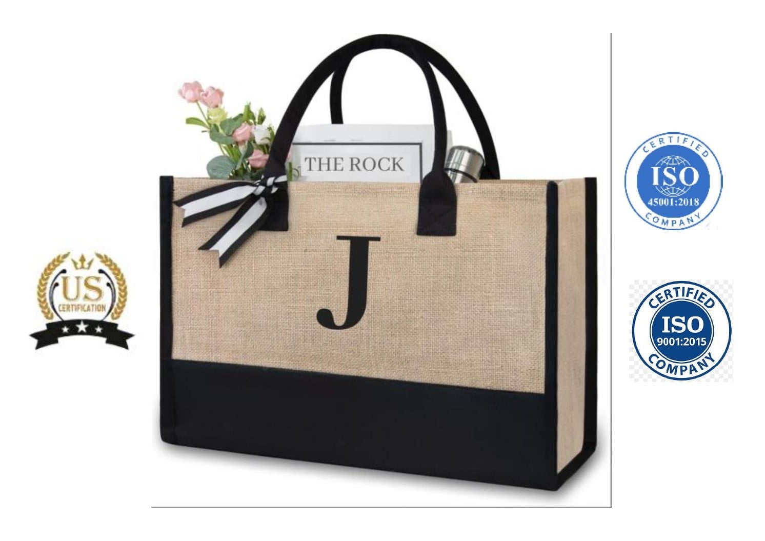 MyOrganicBag Handmade Burlap Jute Tote Bag for Women – Embroidered, ISO ...