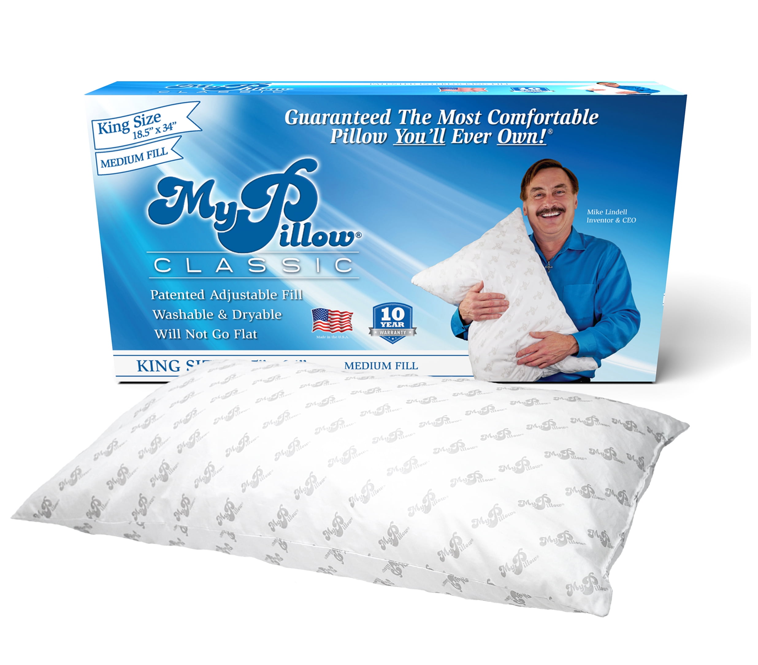 MyPillow Classic King Bed Pillow, Medium Firmness, Machine Washable ...