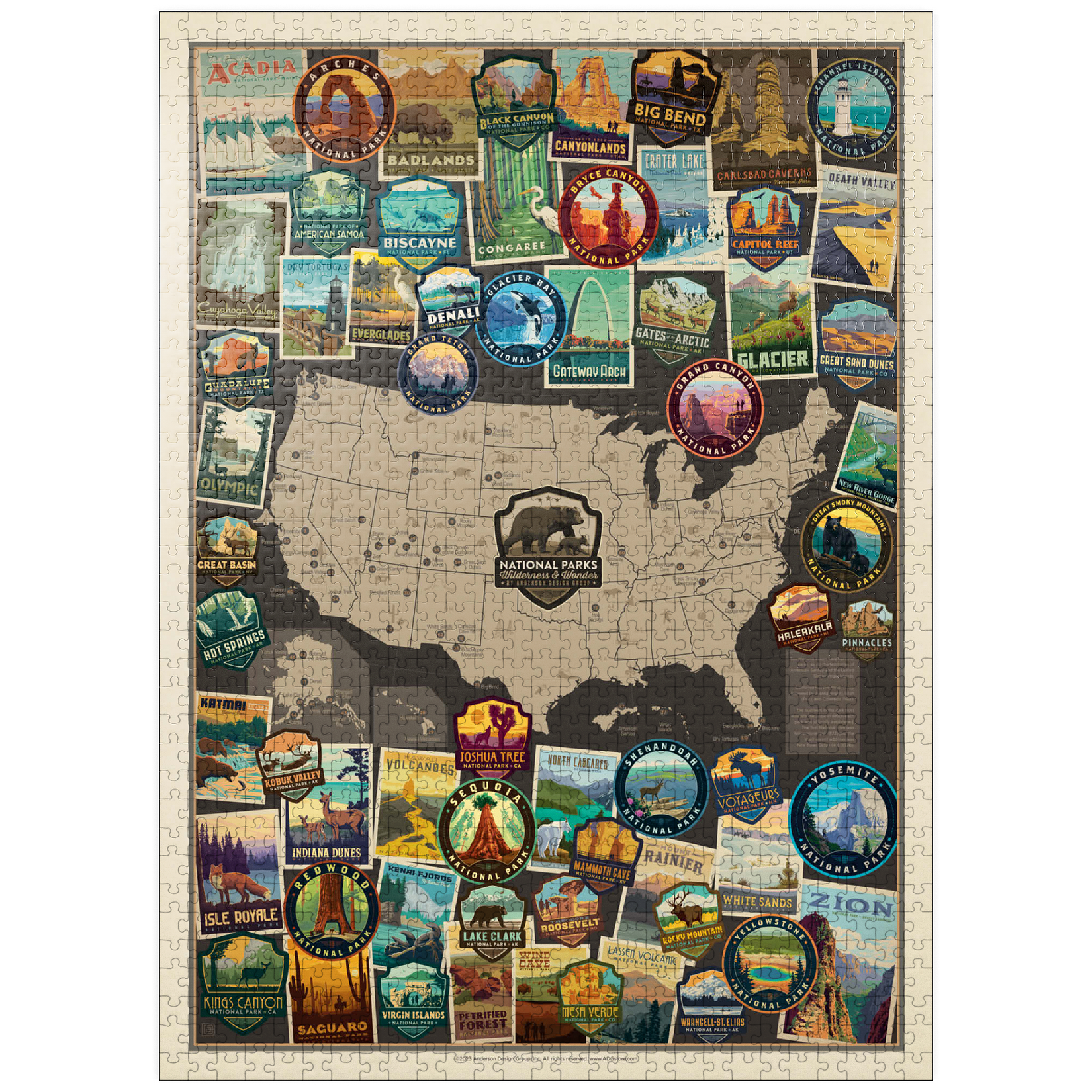 MyPuzzle - 63 American National Parks: Collage Map, Vintage Poster ...