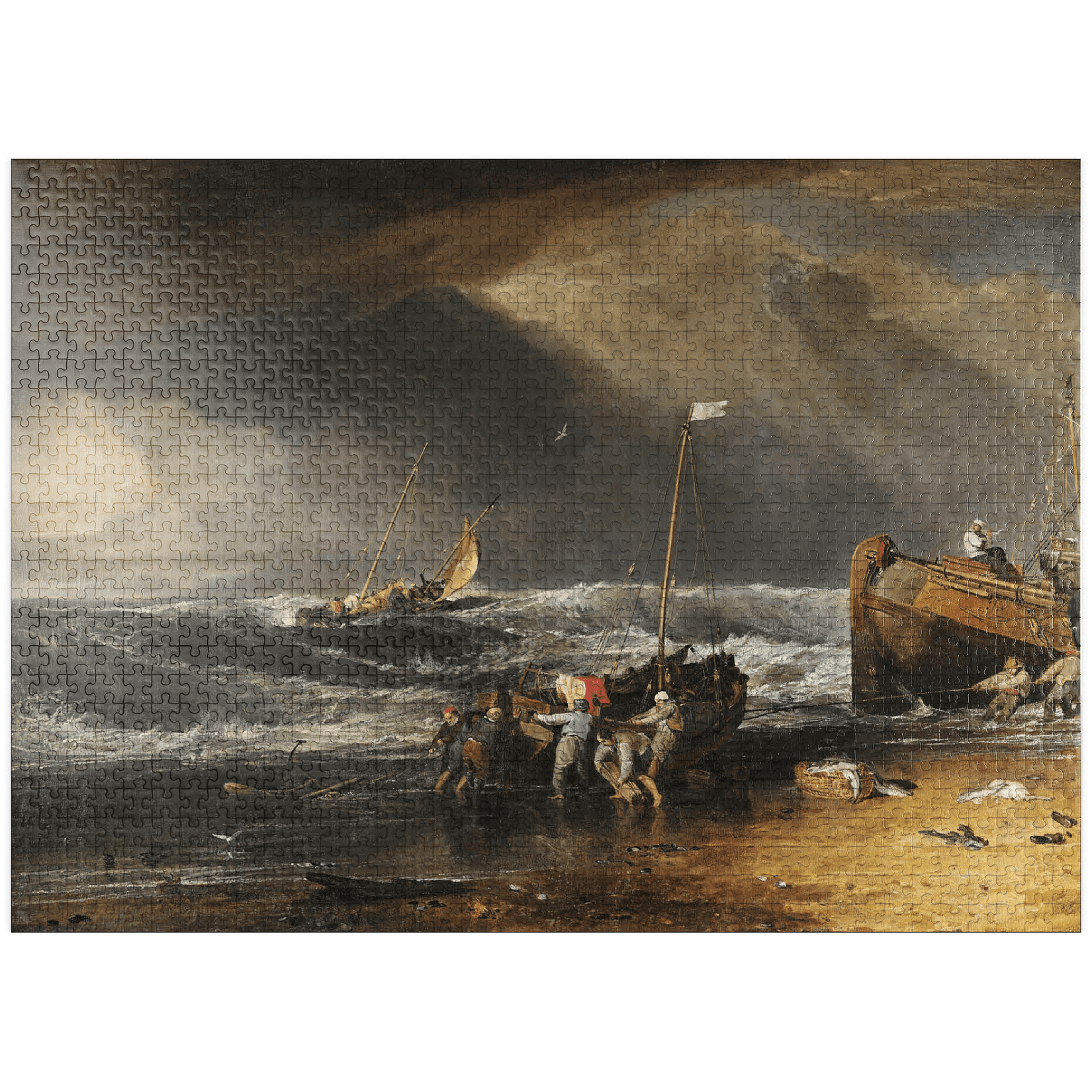 MyPuzzle - A Coast Scene With Fishermen Hauling A Boat Ashore - Premium ...