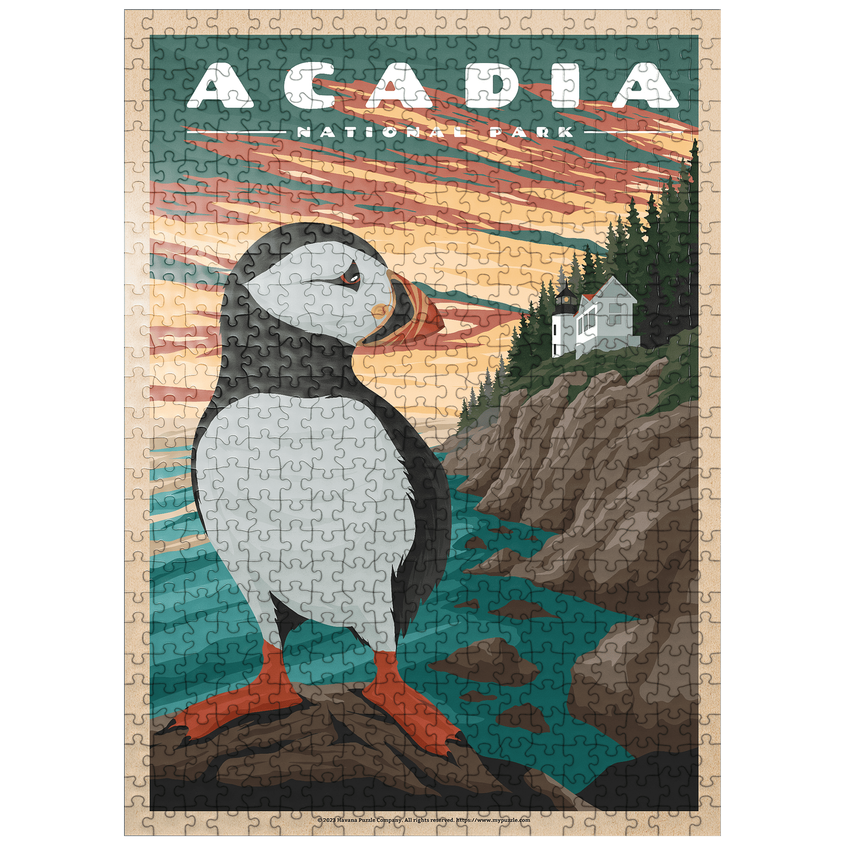 MyPuzzle - Acadia National Park - Bass Harbor Puffins, Vintage Travel ...